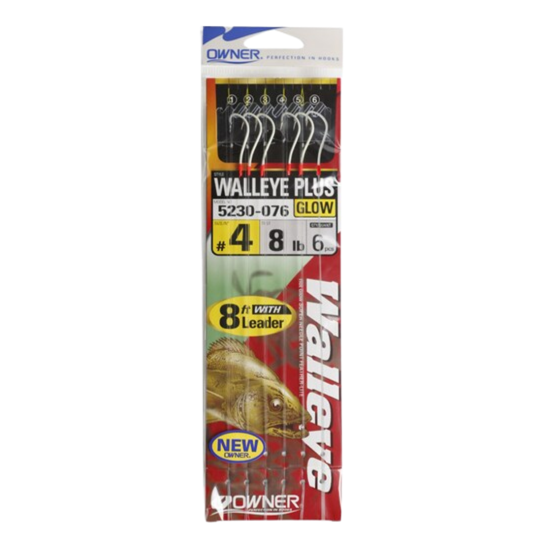 OWNER AMERICAN WALLEYE PLUS BAIT HOOK WITH 8' LEADER - RED HOOK GLOW ...