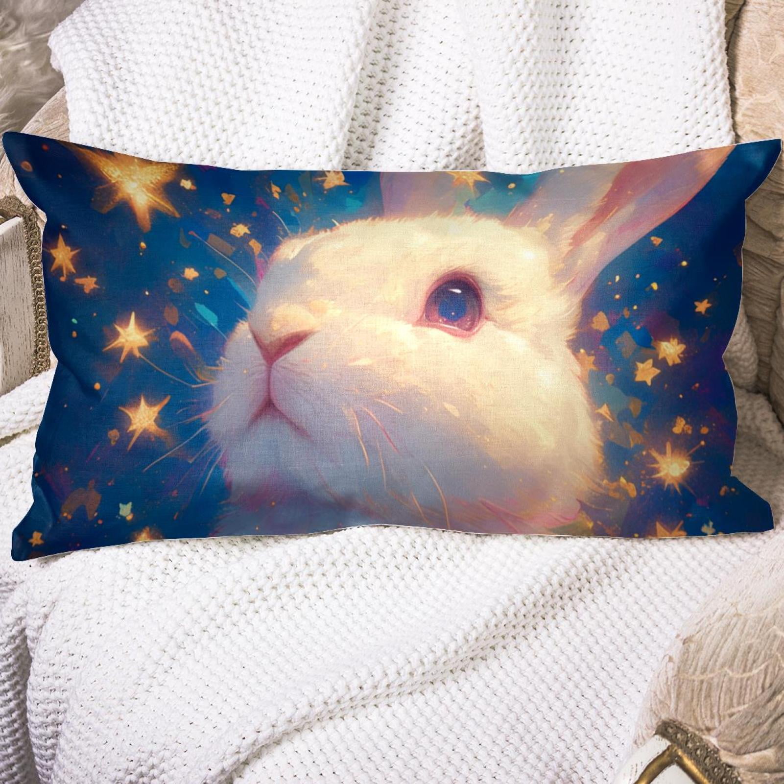 OWNFEELING Home Decor Cute Rabbit Pattern Luxurious Velvet Bed Pillow ...