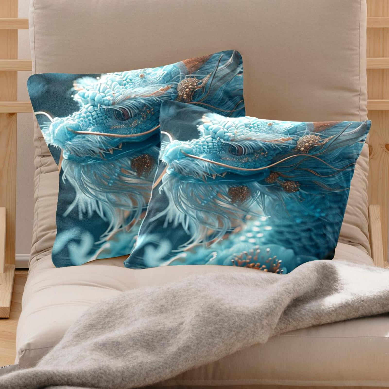 OWNFEELING Home Decor Dragon and Lotus Pattern Decorative Velvet Throw ...