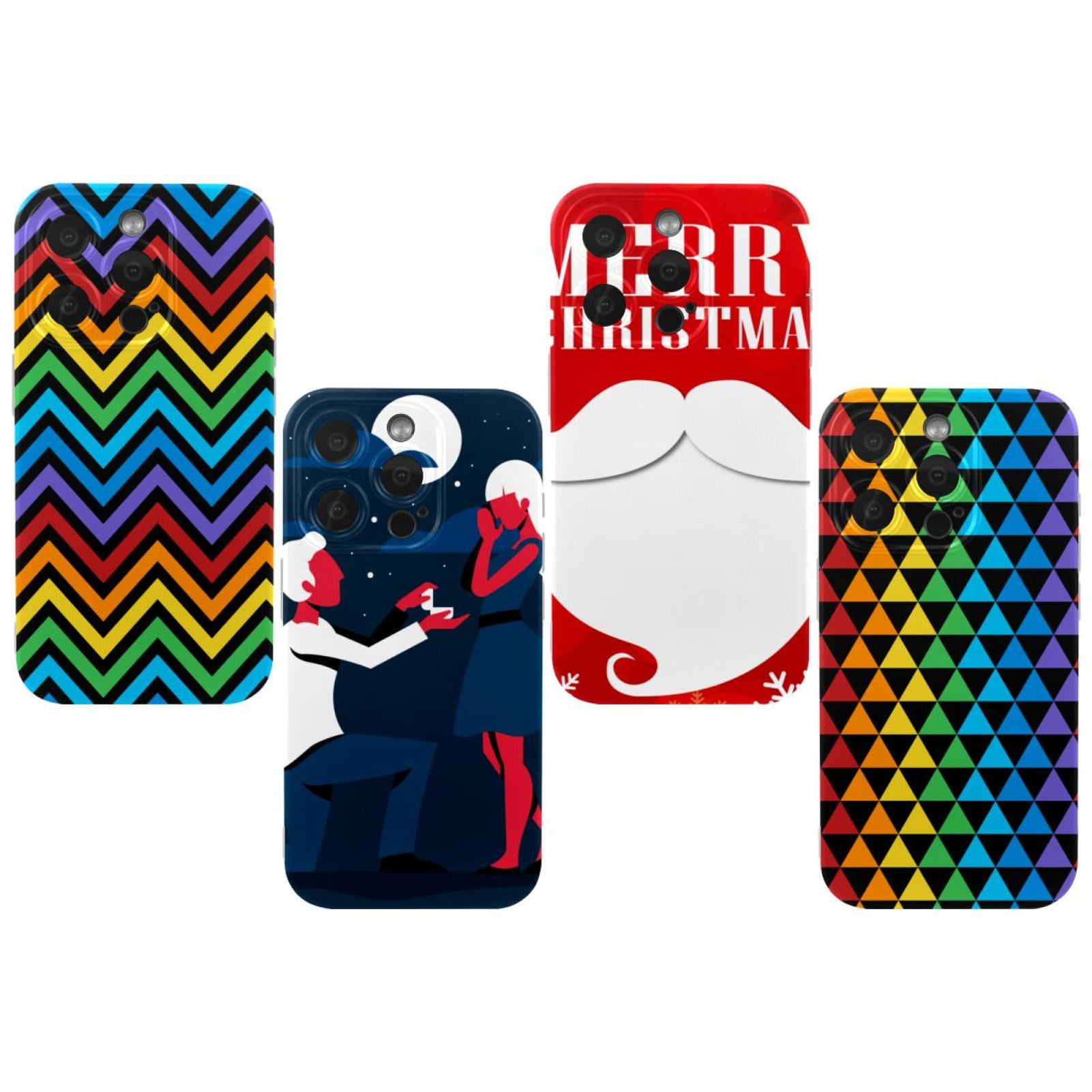 OWNHE Colorful Triangular Pattern with Black Background Pattern 4-Pack TPU Soft Case Set for ...