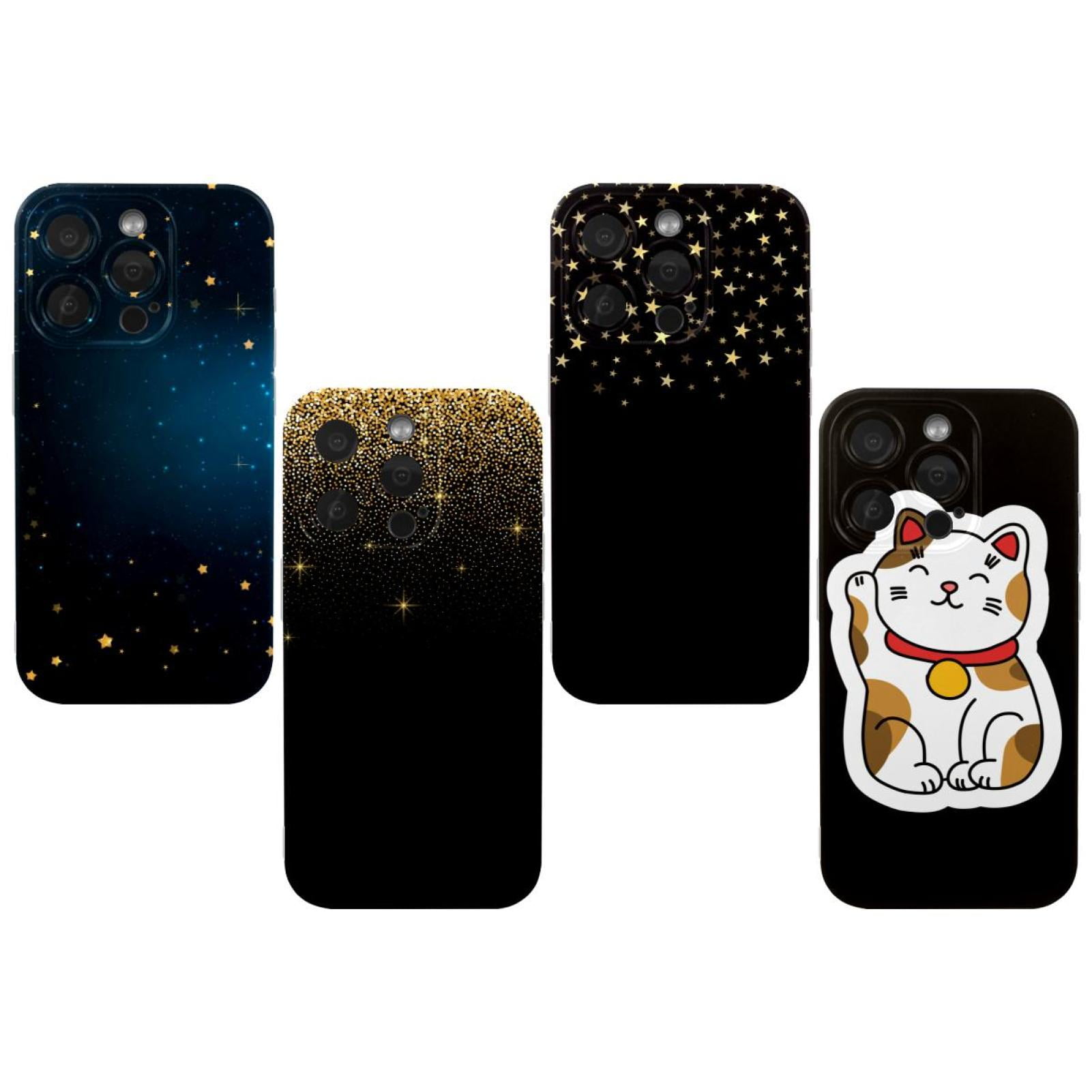 OWNHE Cute Japan Lucky Cats Kitty Black Background Pattern 4-Pack TPU Soft Case Set for iPhone ...