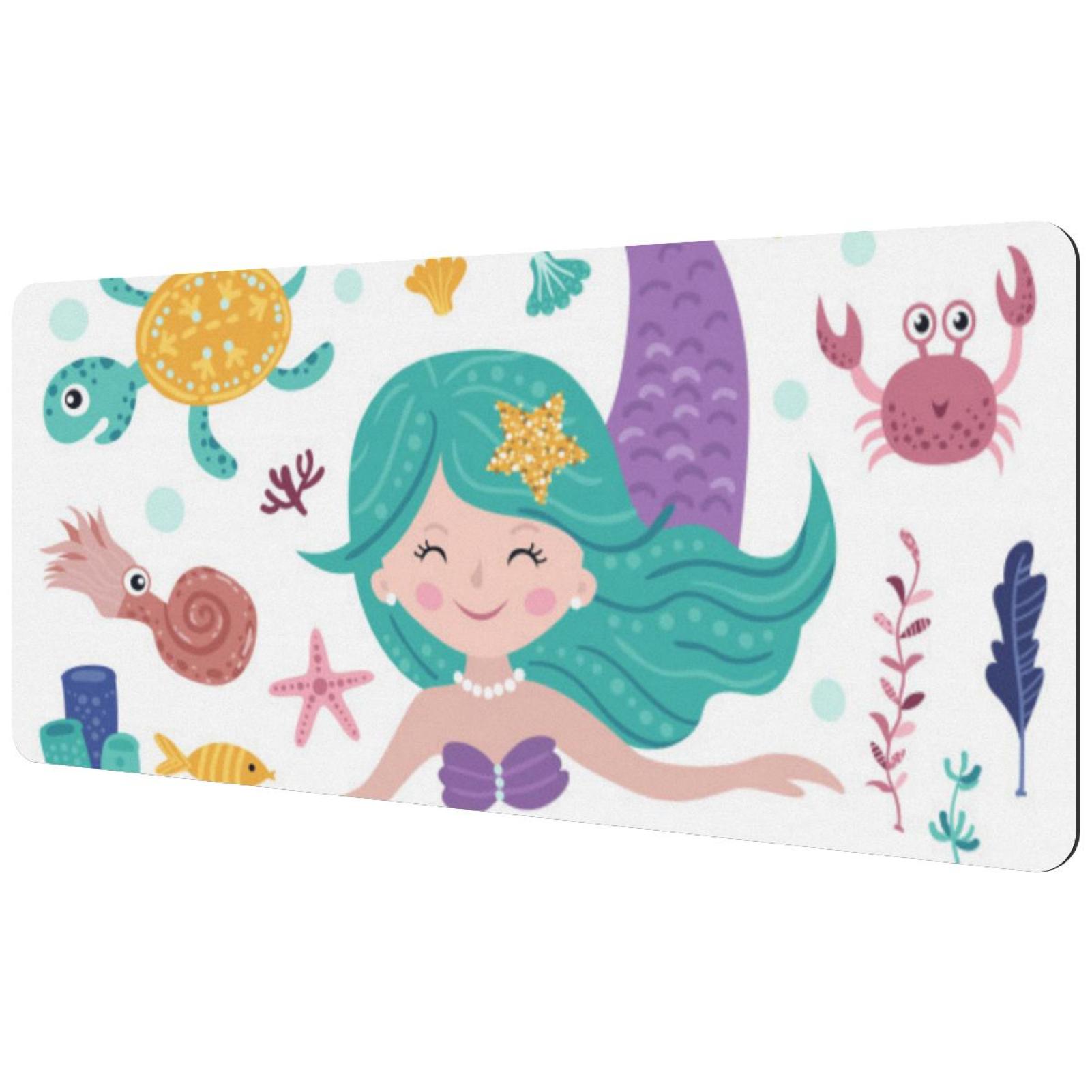 OWNHE Cute Mermaid Pattern Rectangular Extended Desk Pad with Non-Slip ...