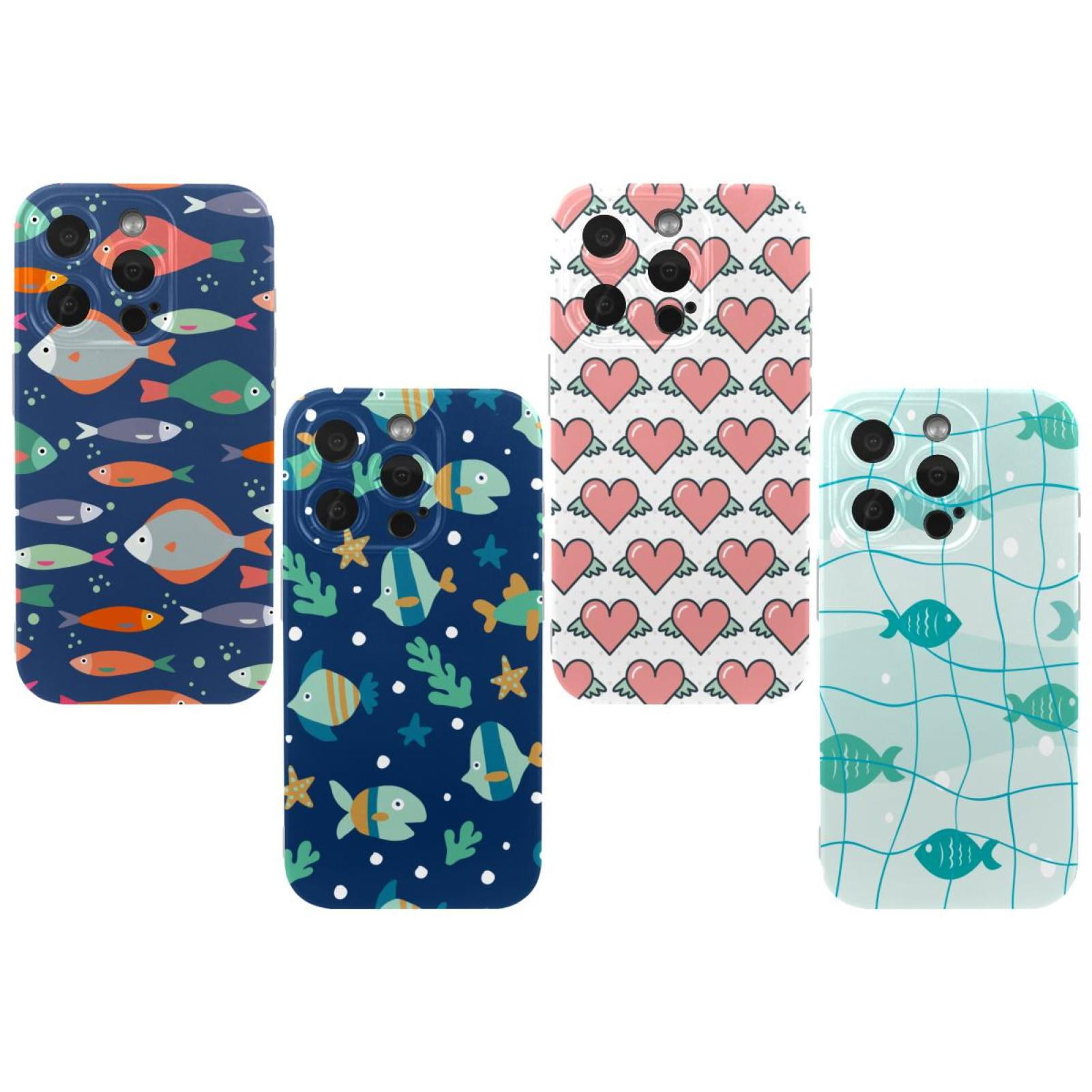 OWNHE Fish Net Green Pattern Watercolor Pattern 4-Pack TPU Soft Case Set for iPhone 14 Pro/14 ...