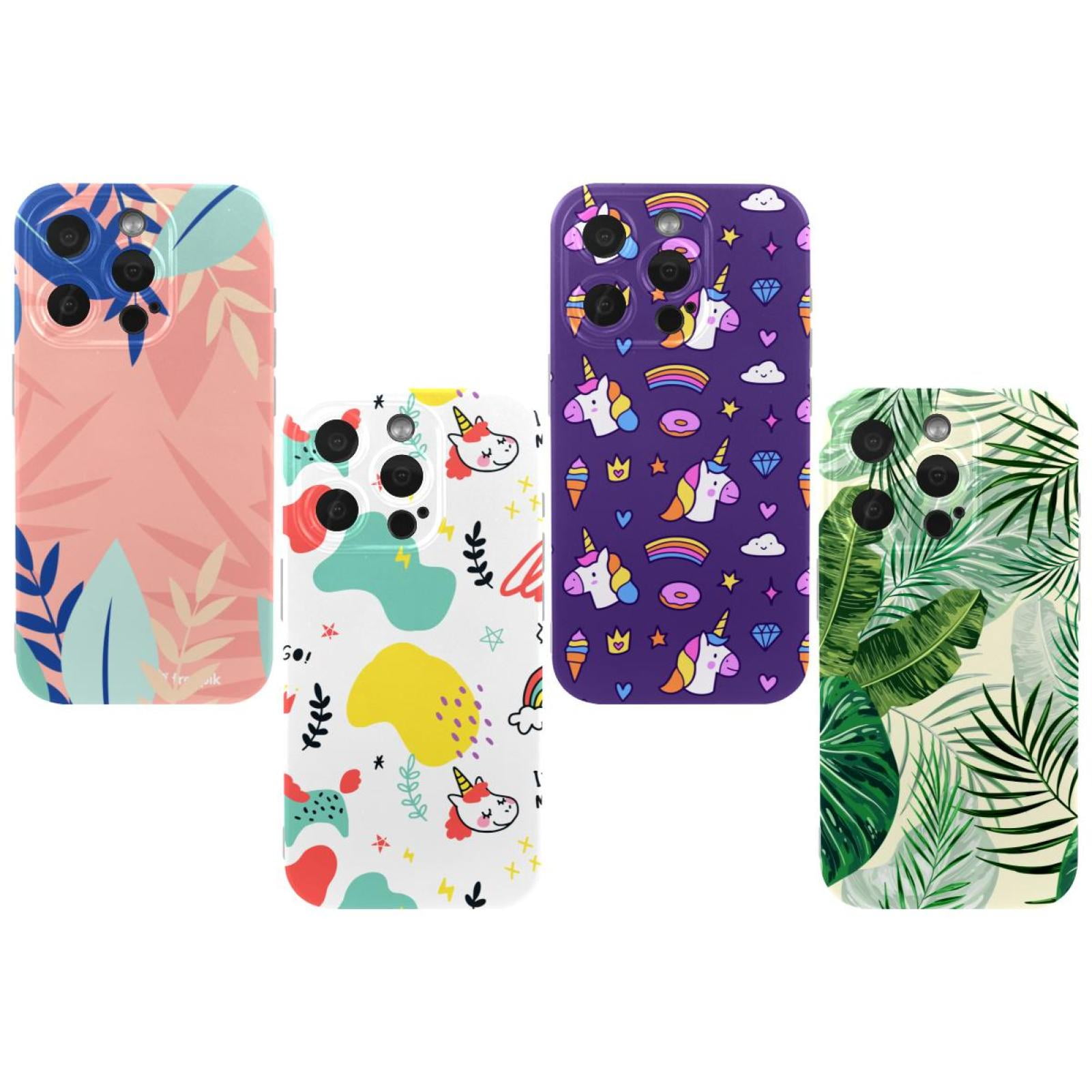 OWNHE Green Tropical Leaves Decorative Background Pattern 4-Pack TPU Soft Case Set for iPhone 14 ...