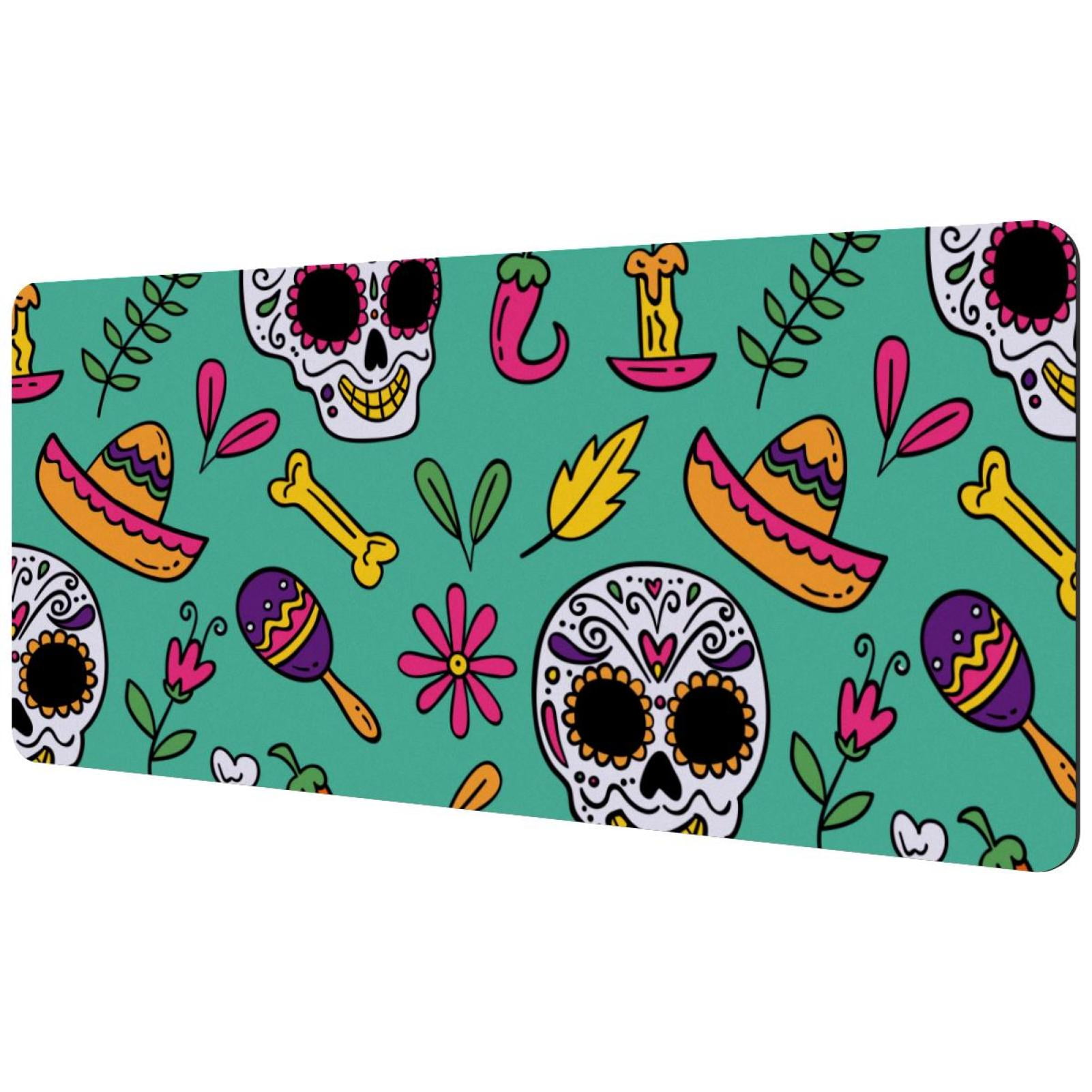 OWNHE Happy Skull Mexican Elements Green Pattern Rectangular Extended ...