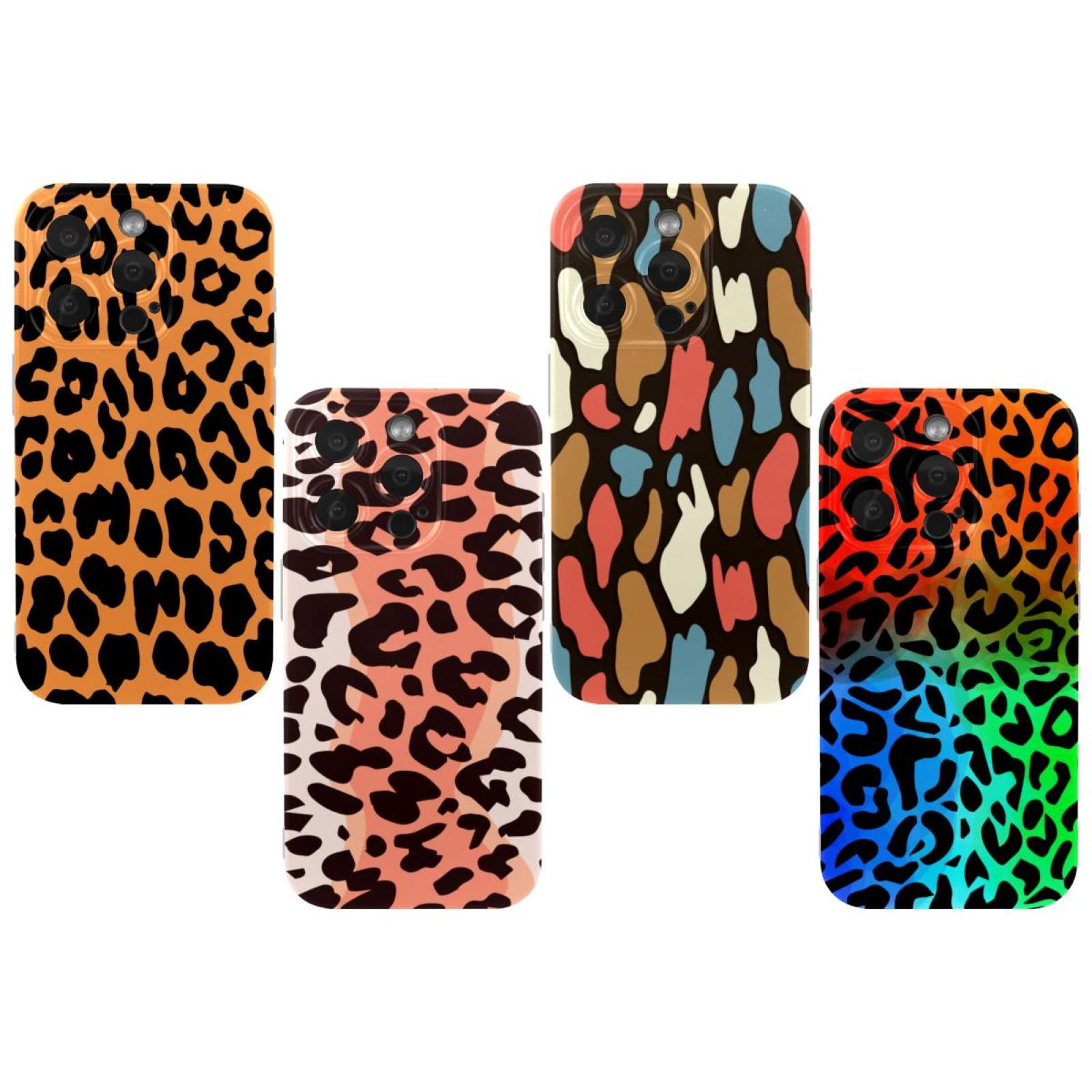 OWNHE Leopard Print Pattern 4-Pack TPU Soft Case Set for iPhone 14 Pro/14 Pro Max/15 Pro/15 Pro ...
