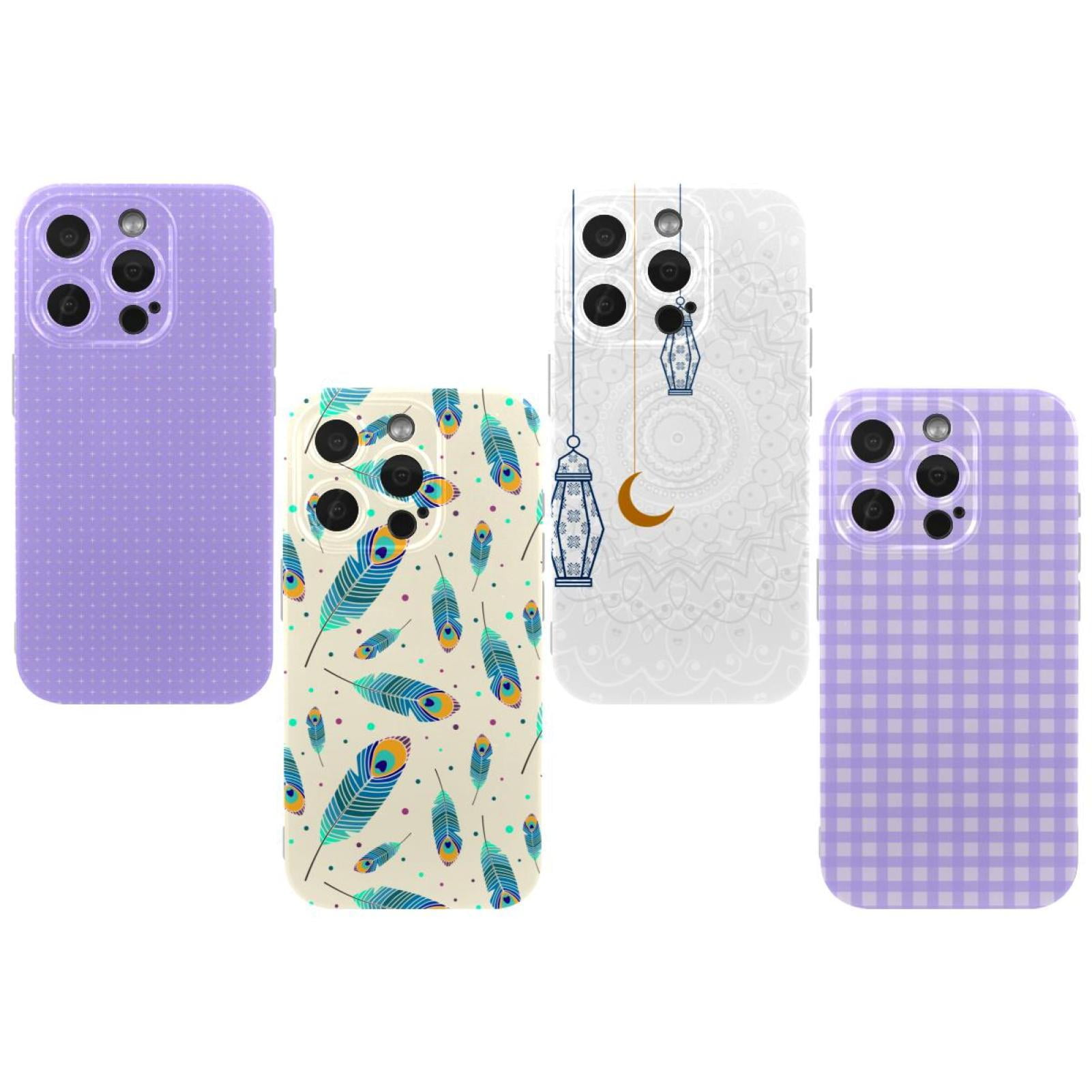 OWNHE Lilac Plaid Pattern 4-Pack TPU Soft Case Set for iPhone 14 Pro/14 ...