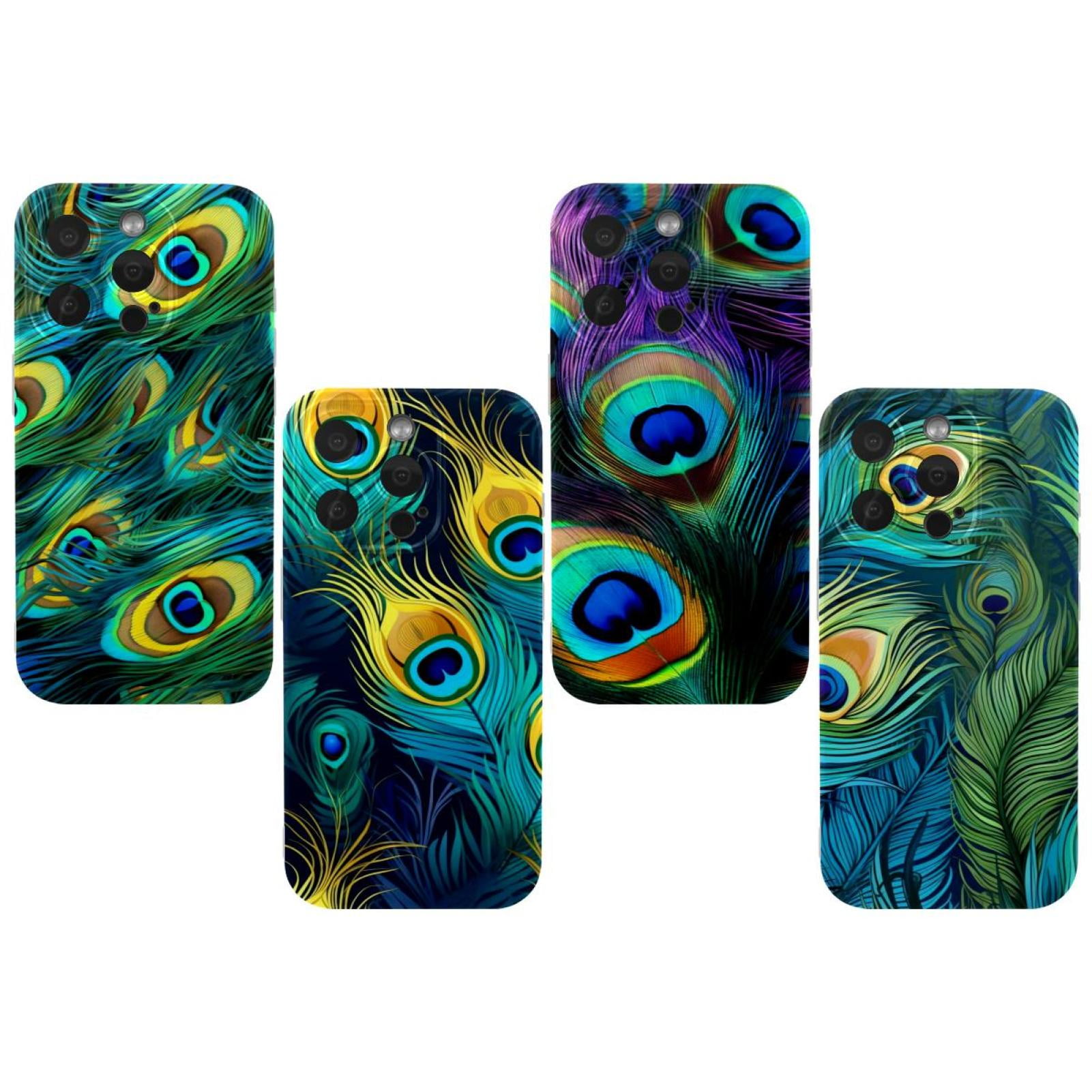 OWNHE Peacock Feather Pattern 4-Pack TPU Soft Case Set for iPhone 14 Pro/14 Pro Max/15 Pro/15 ...