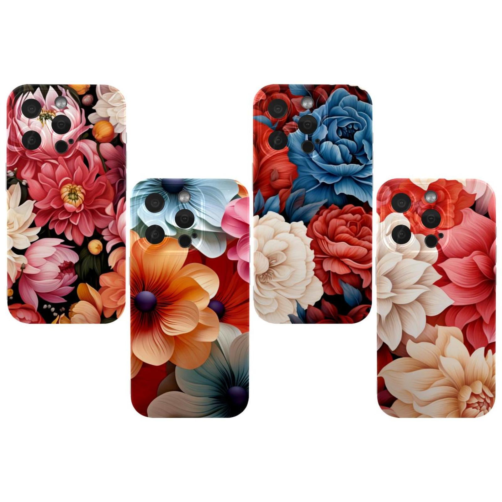 OWNHE Petals Flowers Pattern 4-Pack TPU Soft Case Set for iPhone 14 Pro/14 Pro Max/15 Pro/15 Pro ...