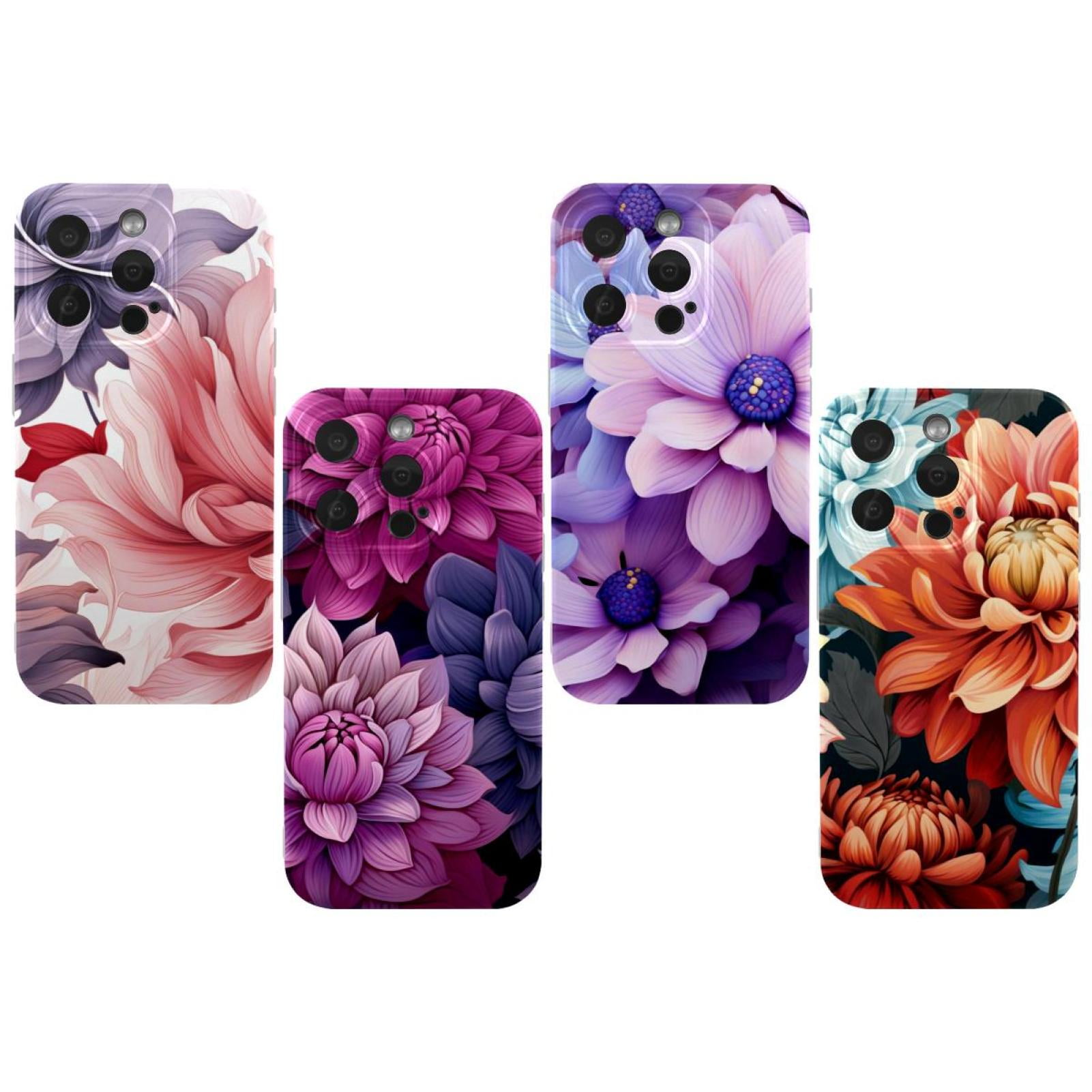 OWNHE Petals Flowers Pattern 4-Pack TPU Soft Case Set for iPhone 14 Pro/14 Pro Max/15 Pro/15 Pro ...
