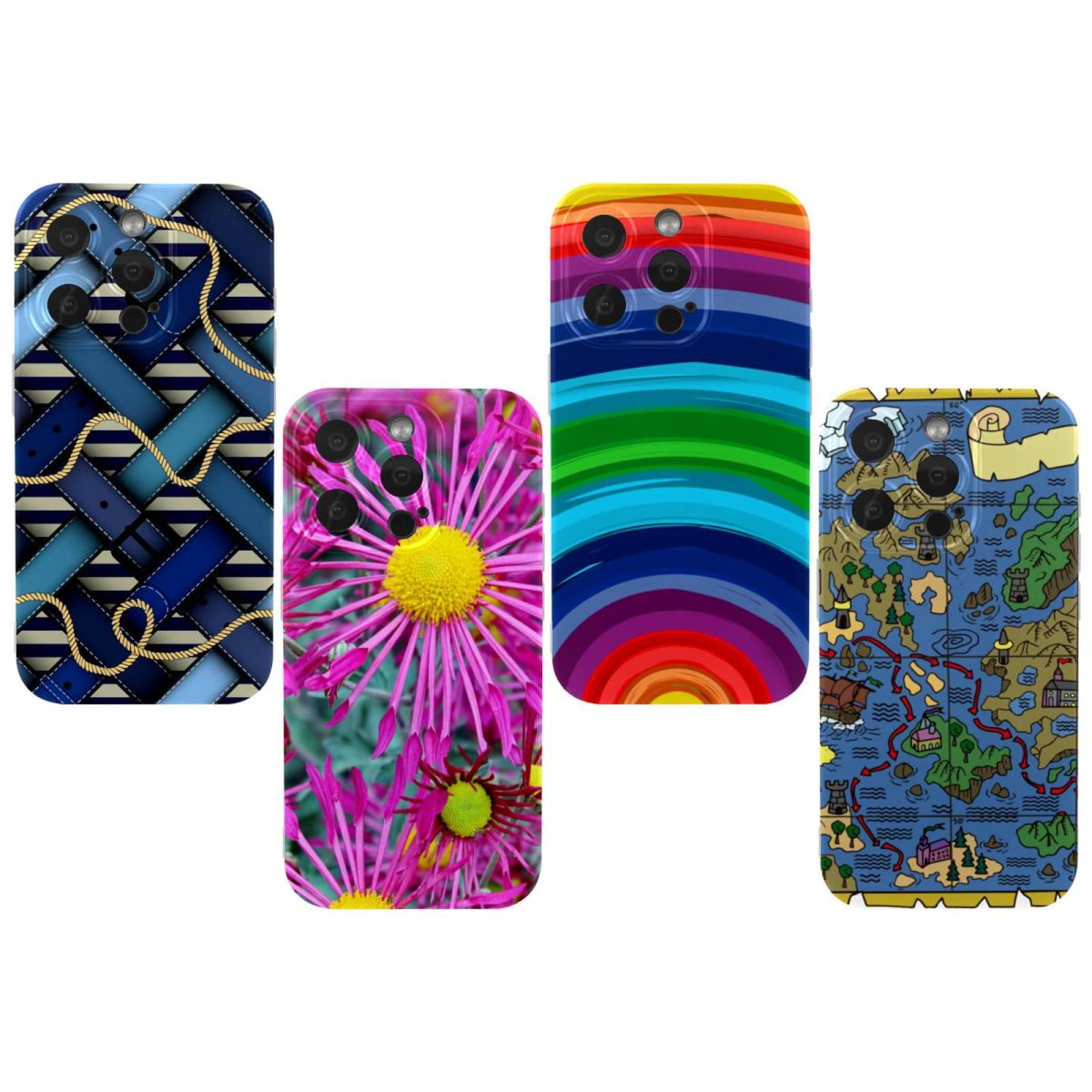 OWNHE Pirate Fantasy Map Pattern 4-Pack TPU Soft Case Set for iPhone 14 Pro/14 Pro Max/15 Pro/15 ...