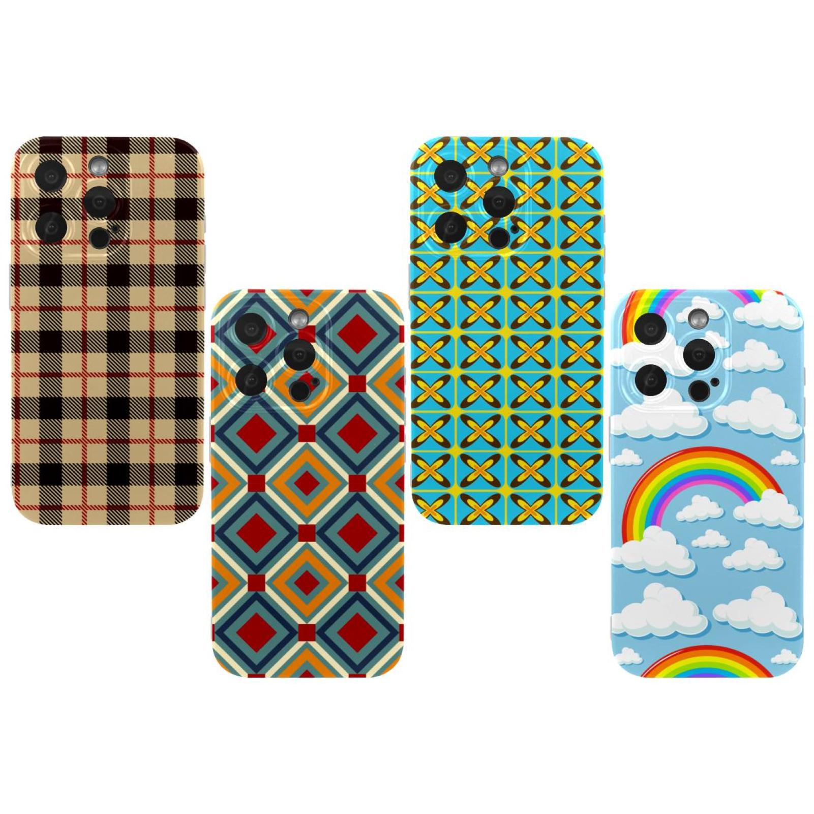 OWNHE Rainbow Clouds Pattern 4-Pack TPU Soft Case Set for iPhone 14 Pro/14 Pro Max/15 Pro/15 Pro ...
