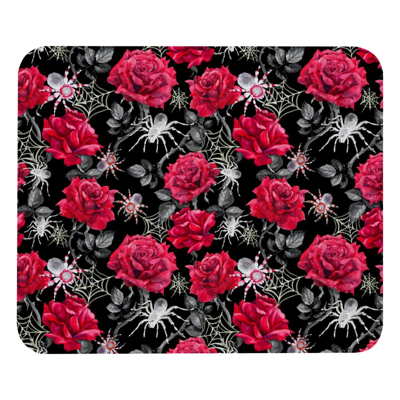 OWNHE Red Flower Pattern Mouse Pad Desk Mat, Square Non-Slip Rubber ...