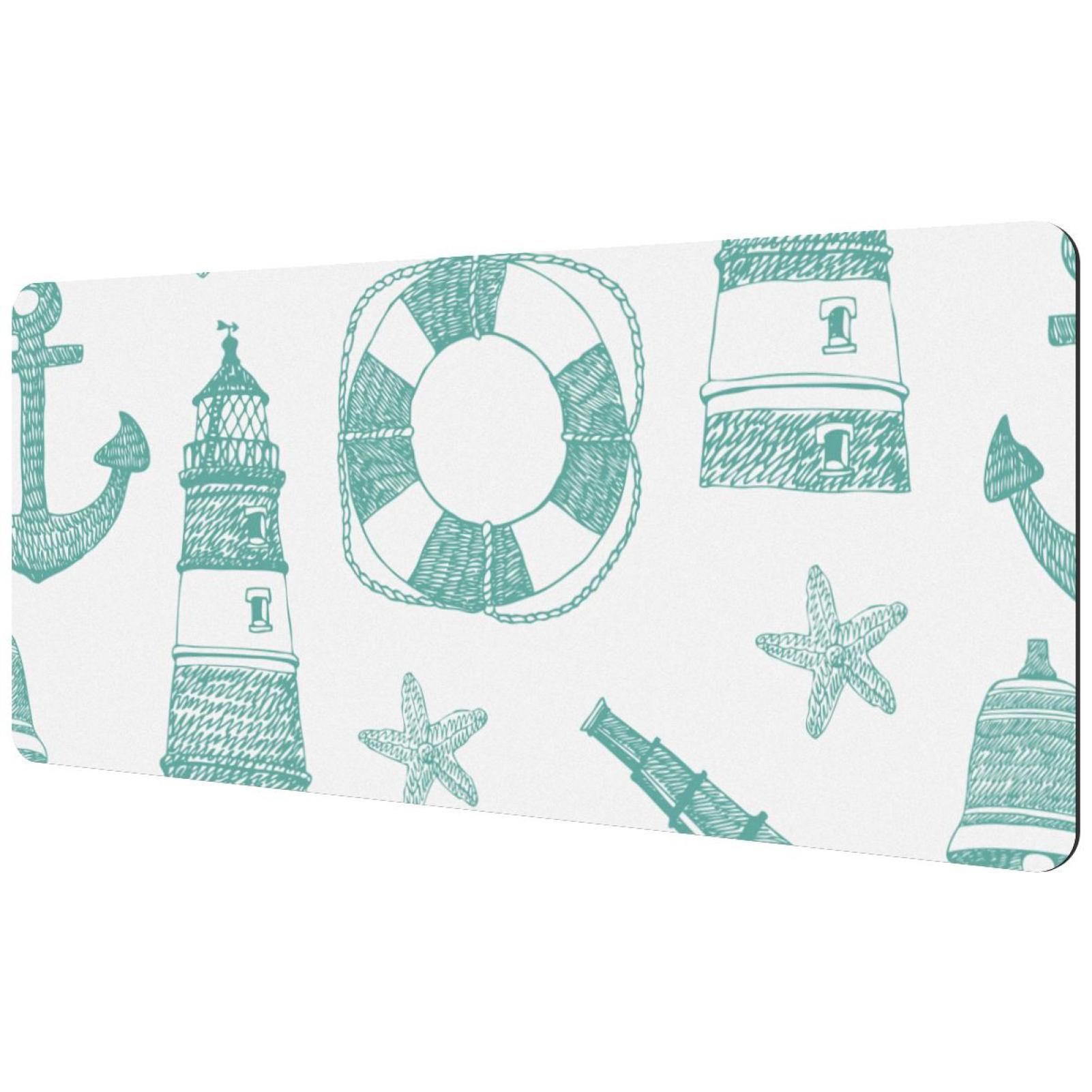 OWNHE Blue Hand Drawn Sea Side Pattern Rectangular Extended Desk Pad ...