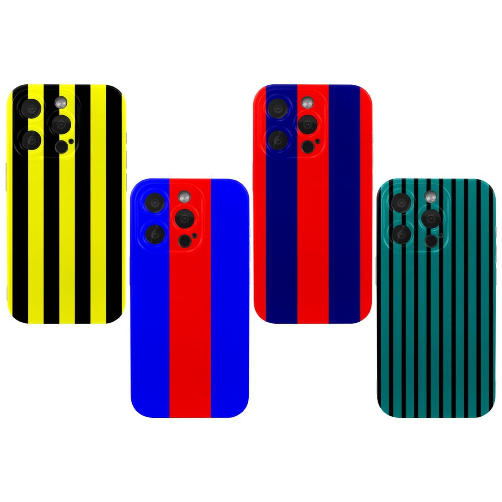 OWNHE Stripe Black Green Pattern 4-Pack TPU Soft Case Set for iPhone 14 Pro/14 Pro Max/15 Pro/15 ...