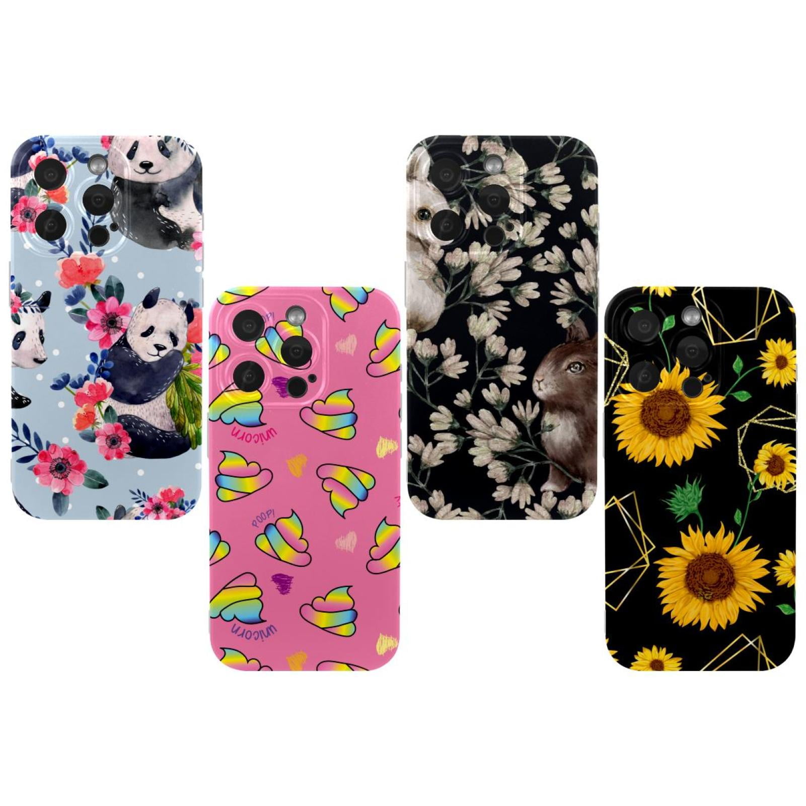 OWNHE Sunflowers Flower Pattern 4-Pack TPU Soft Case Set for iPhone 14 Pro/14 Pro Max/15 Pro/15 ...