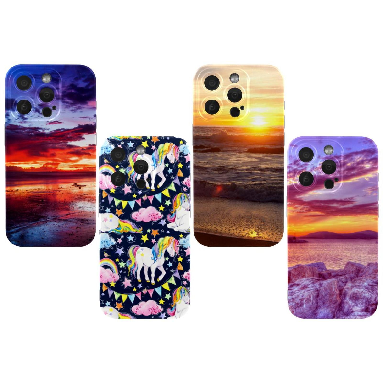 OWNHE Sunset Purple Nature Pattern 4-Pack TPU Soft Case Set for iPhone 14 Pro/14 Pro Max/15 Pro ...