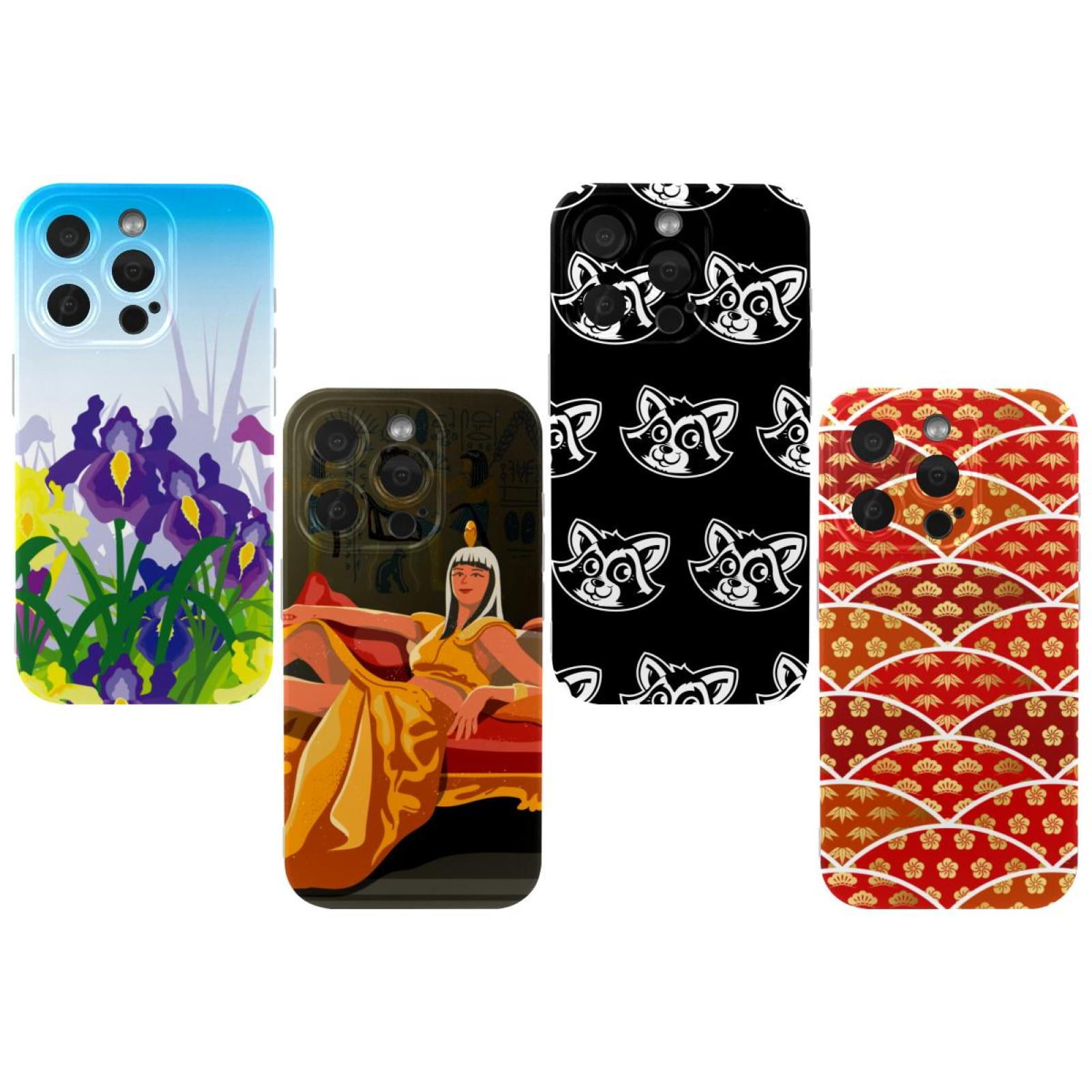 OWNHE Traditionally Auspicious Japanese Pattern with Pine Bamboo Plum Pattern 4-Pack TPU Soft ...