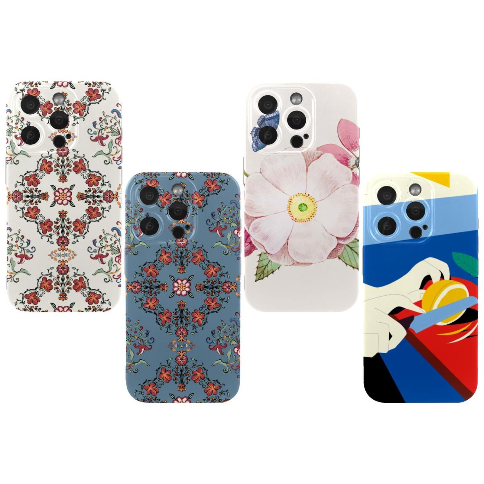 OWNHE Vintage Flat Illustration Pattern 4-Pack TPU Soft Case Set for ...