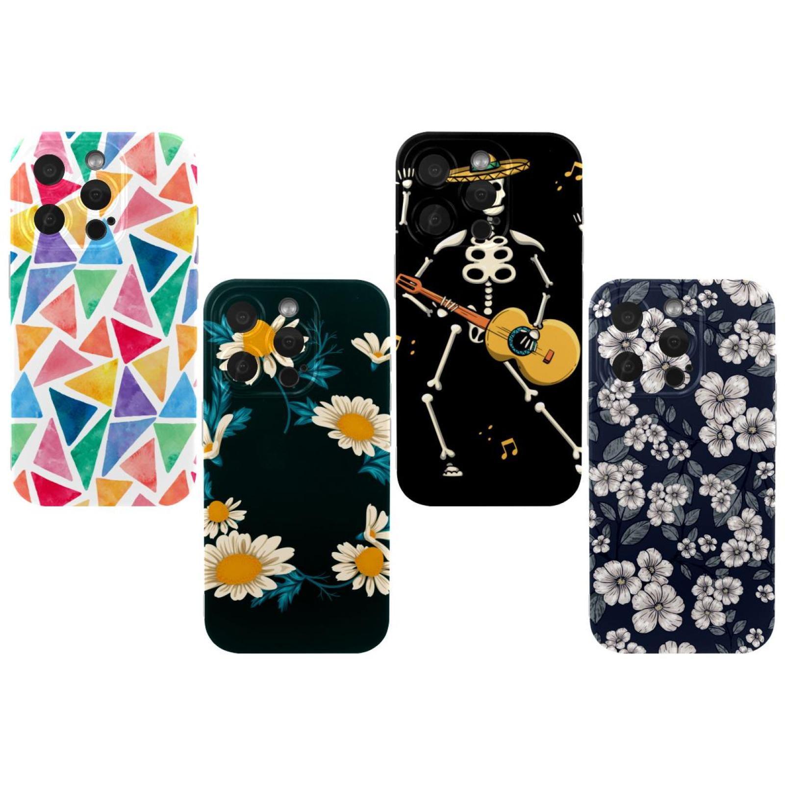OWNHE Vintage Floral Pattern 4-Pack TPU Soft Case Set for iPhone 14 Pro/14 Pro Max/15 Pro/15 Pro ...