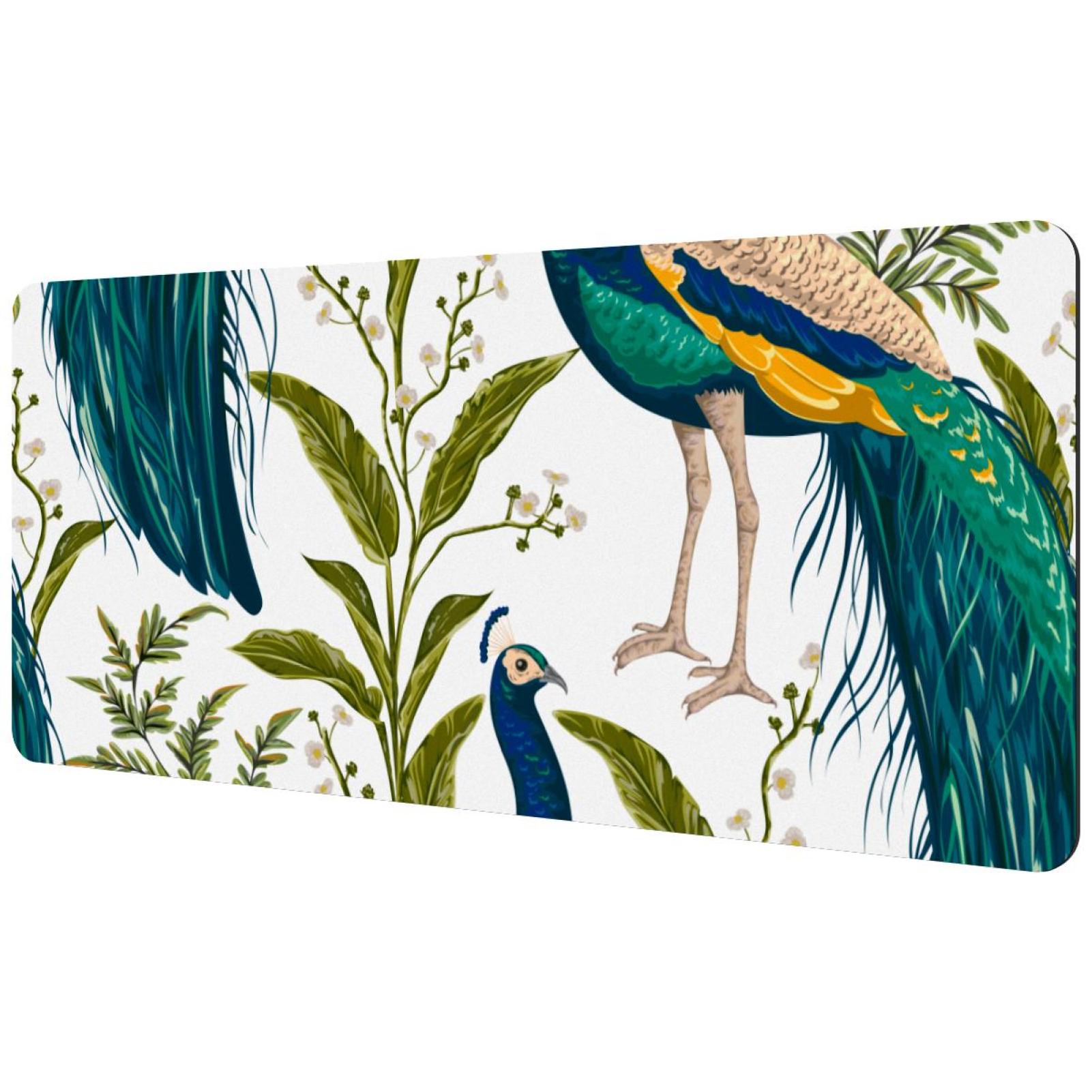 OWNHE Vintage Peacock Floral Pattern Rectangular Extended Desk Pad with ...