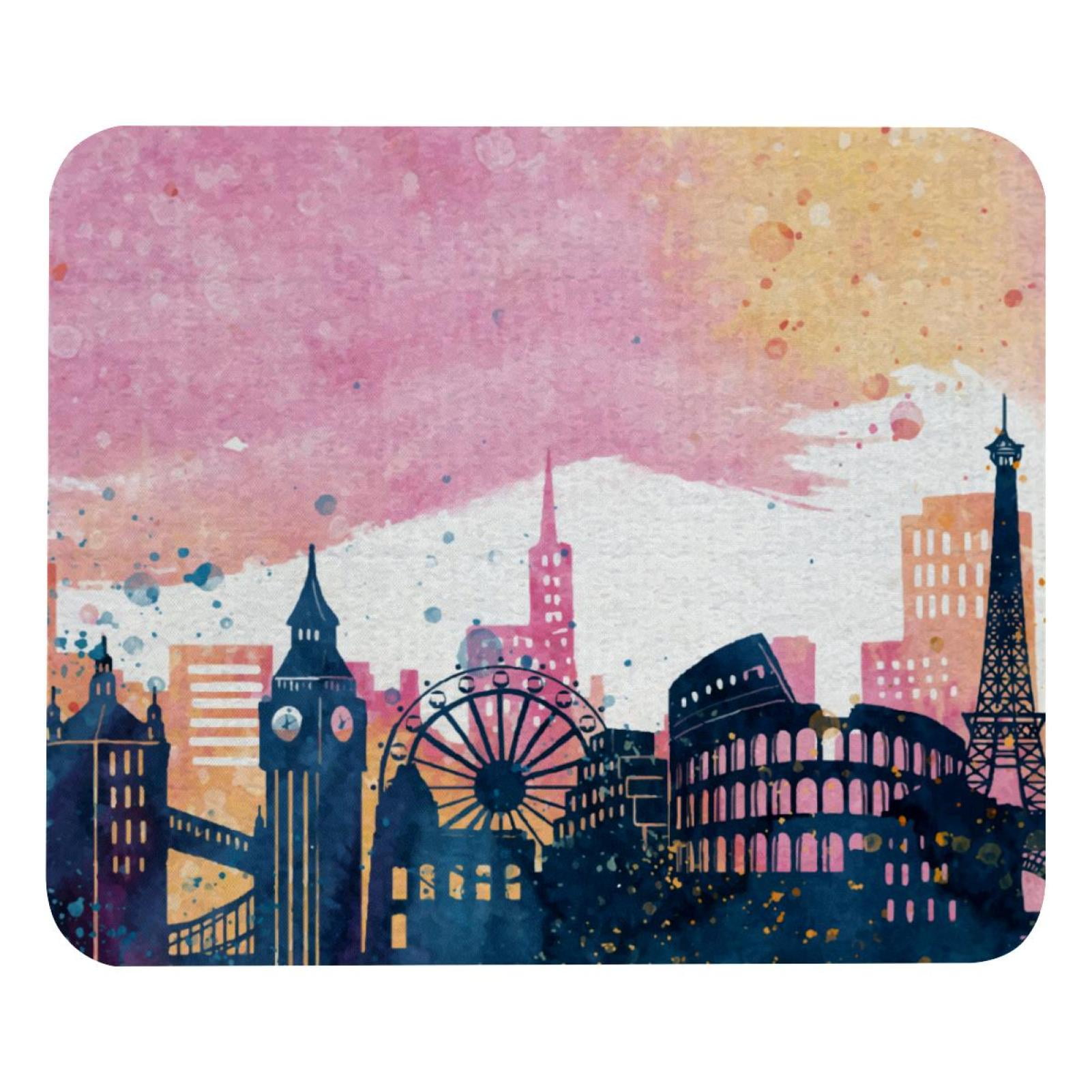 OWNHE Watercolor London Building Pattern Mouse Pad Desk Mat, Square Non ...