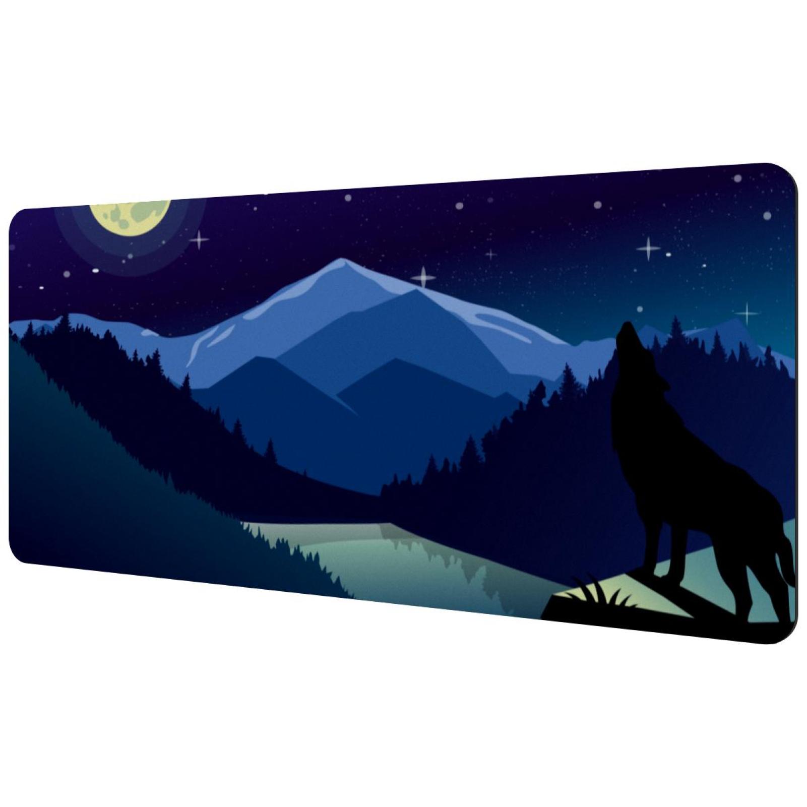 OWNHE Wolf Howling at the Moon Pattern Rectangular Extended Desk Pad ...