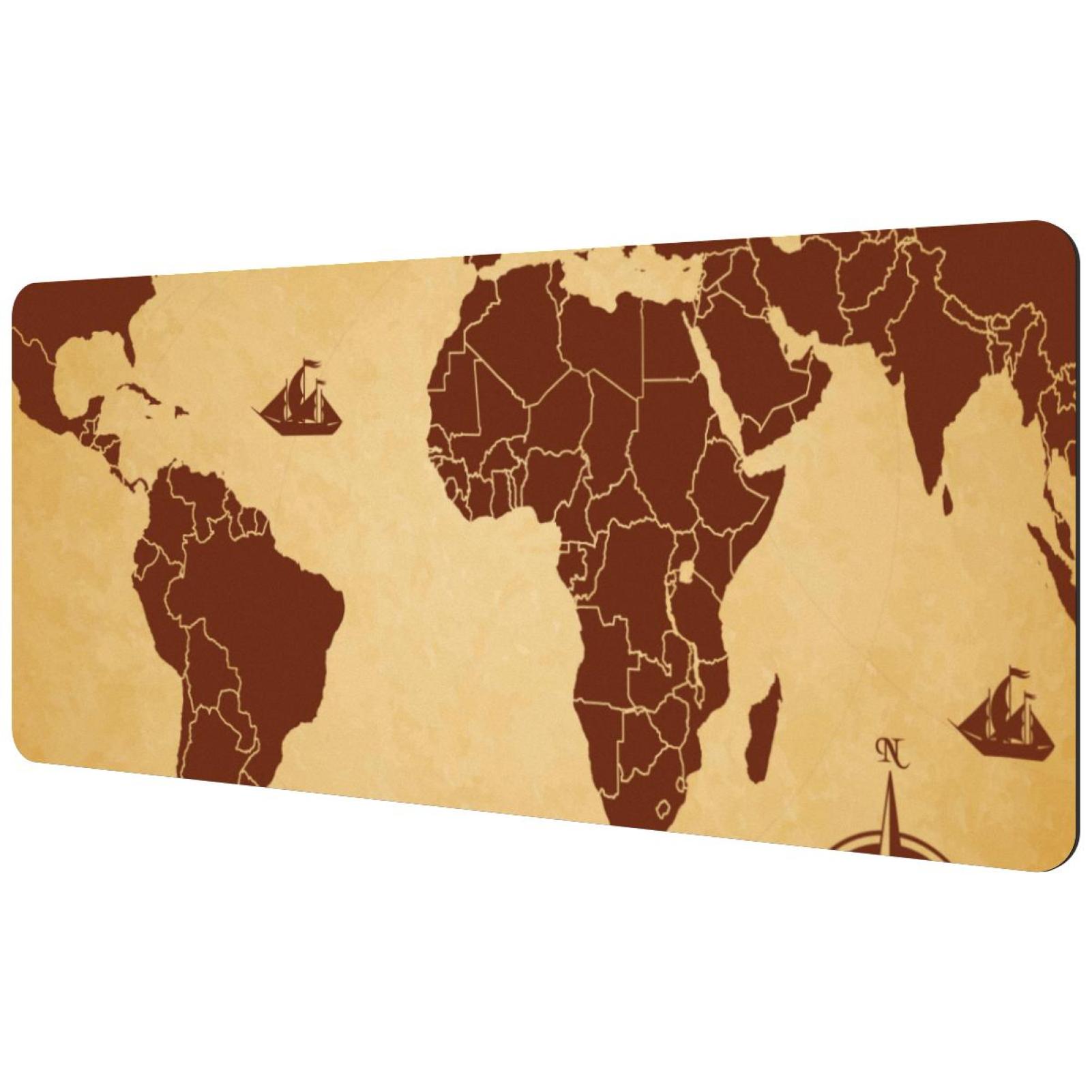 OWNHE World Map Brown Compass Pattern Rectangular Extended Desk Pad ...
