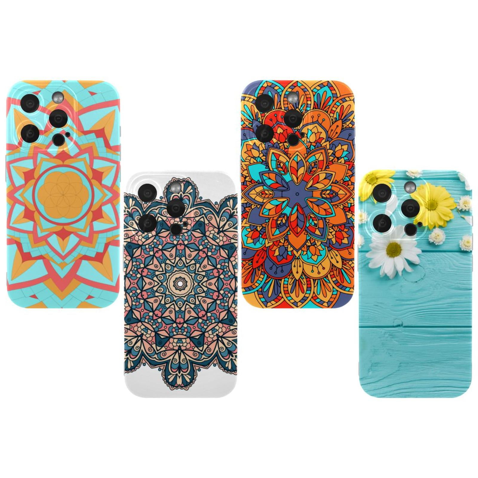OWNHE Yellow White Flowers Wooden Pattern 4-Pack TPU Soft Case Set for ...