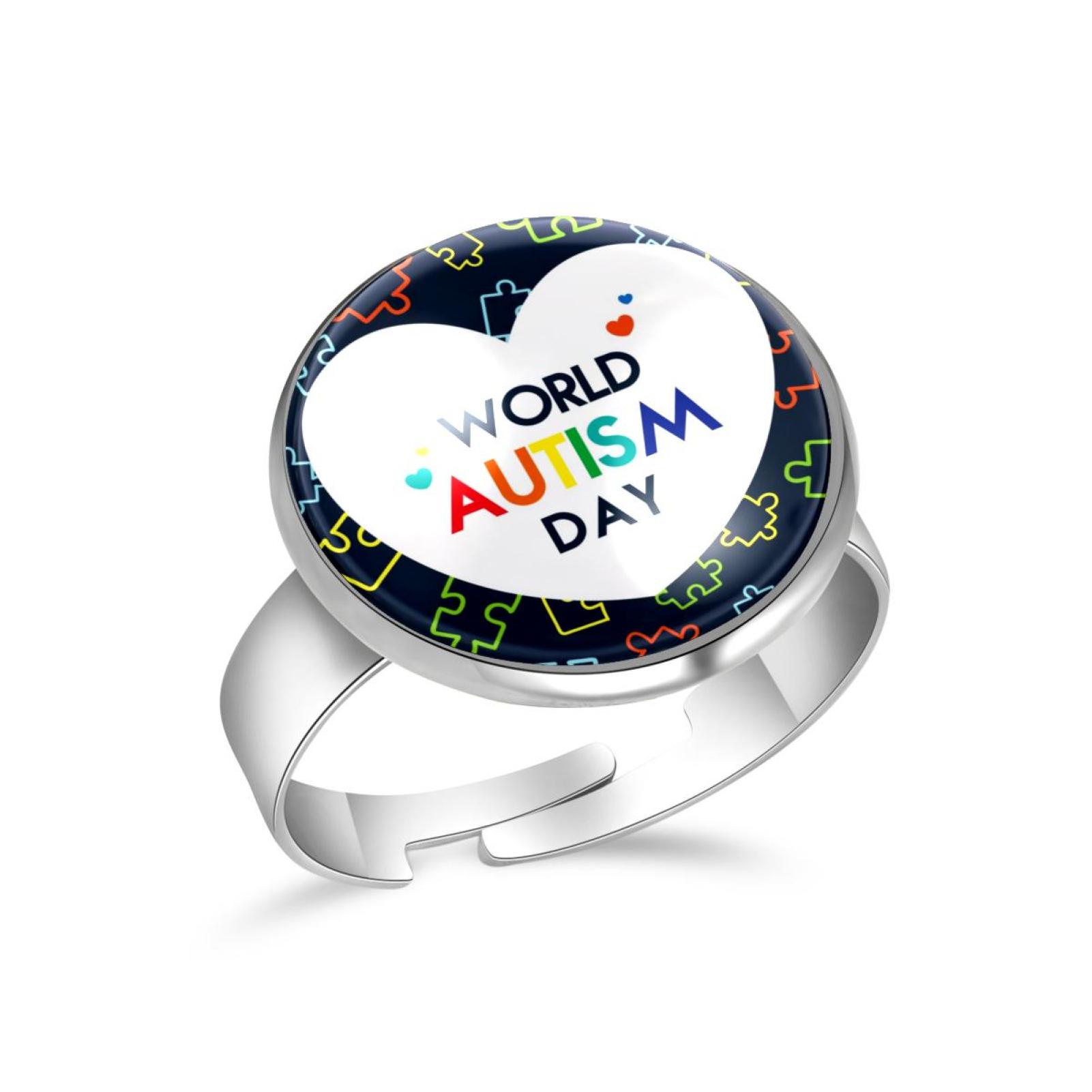 OWNMEMORY Autism Day World Pattern Stainless Steel Adjustable Stacking ...