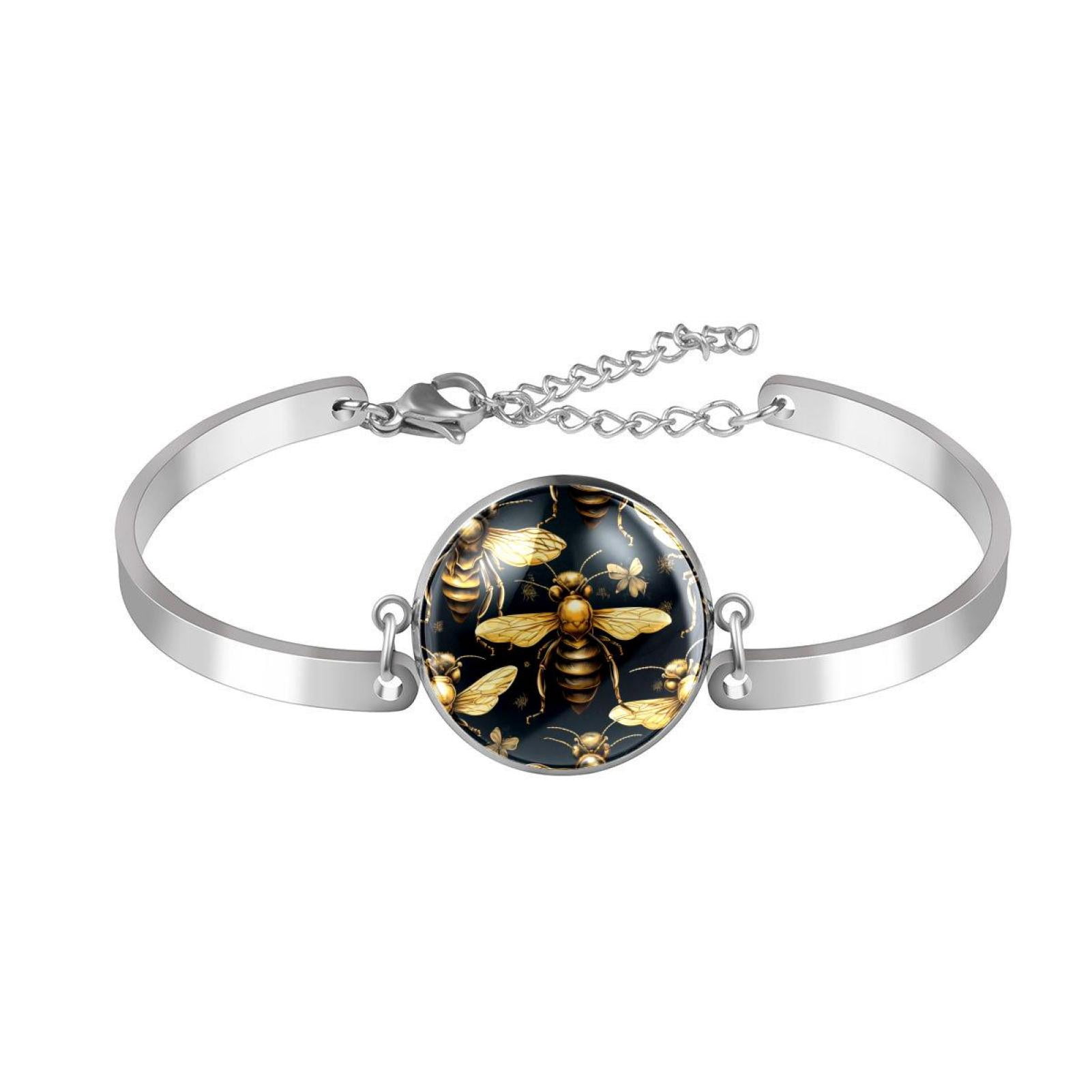 OWNMEMORY Bees Pattern Adjustable Stainless Steel Bracelets with Unique ...