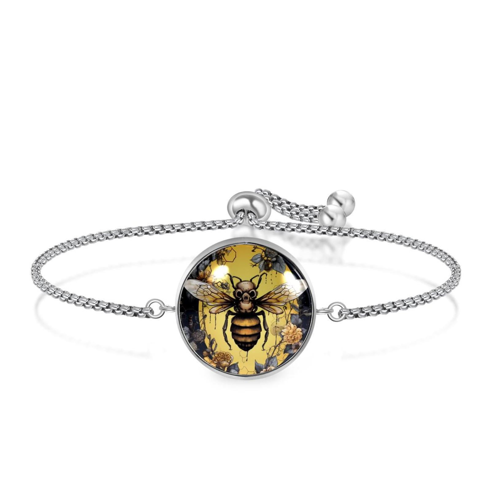 OWNMEMORY Bees Pattern Stainless Steel Adjustable Bracelet with Unique ...