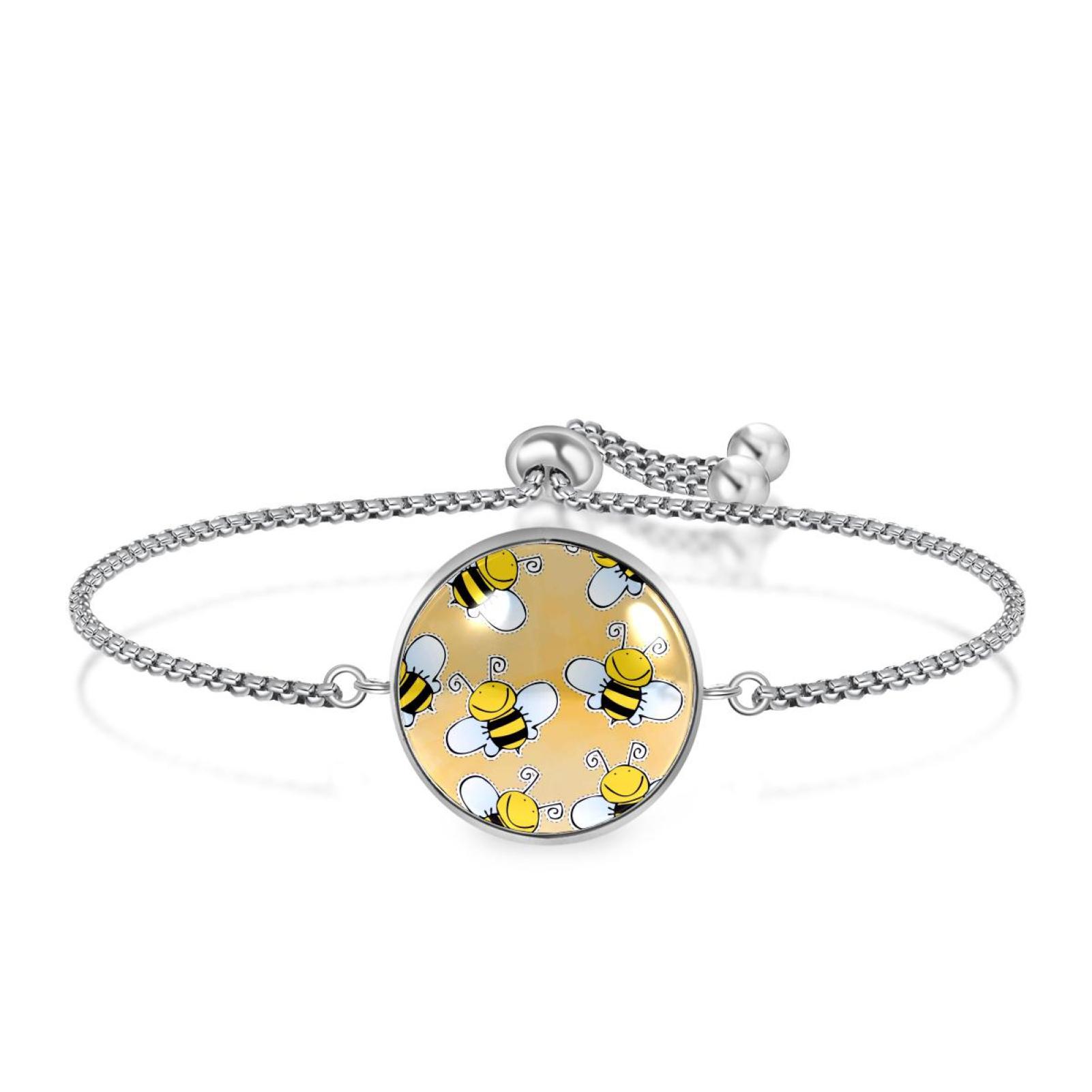 OWNMEMORY Bees Pattern Stainless Steel Pattern Adjustable Bracelet with ...