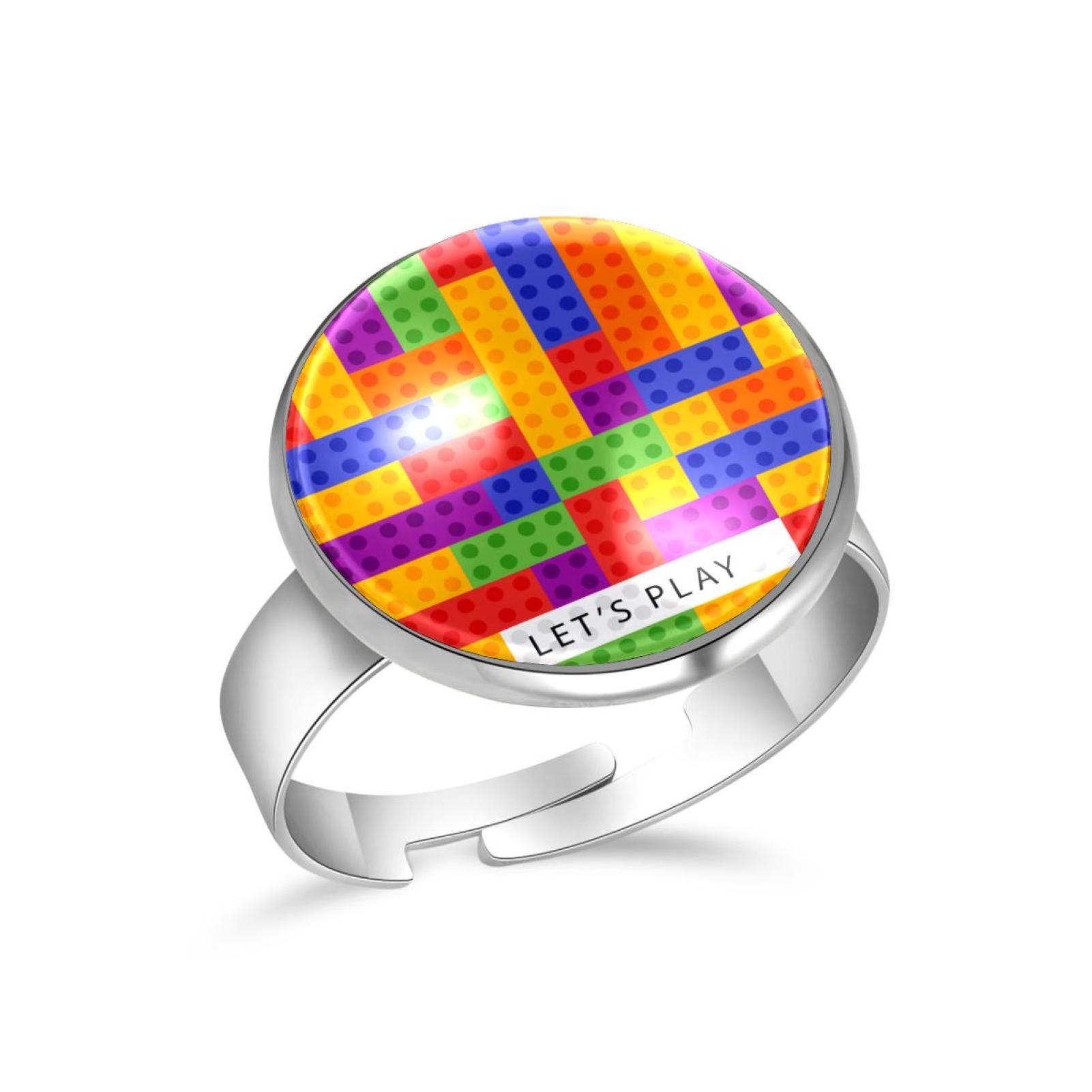 OWNMEMORY Block Colorful Let's Play Pattern Stainless Steel Adjustable ...