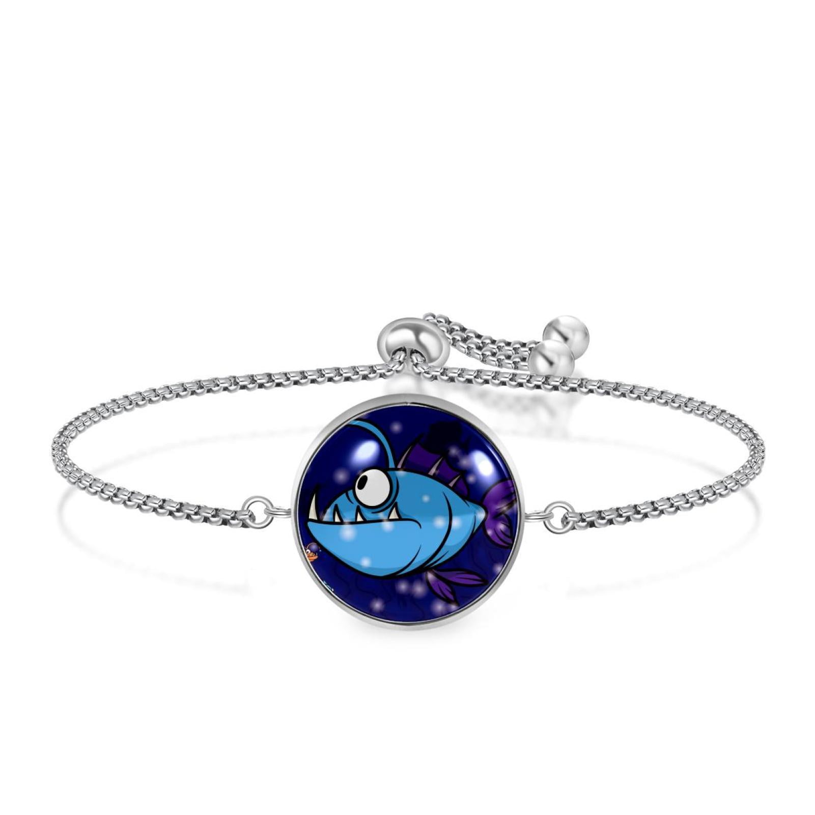 OWNMEMORY Blue Angler Fish Pattern Adjustable Stainless Steel Bracelets ...