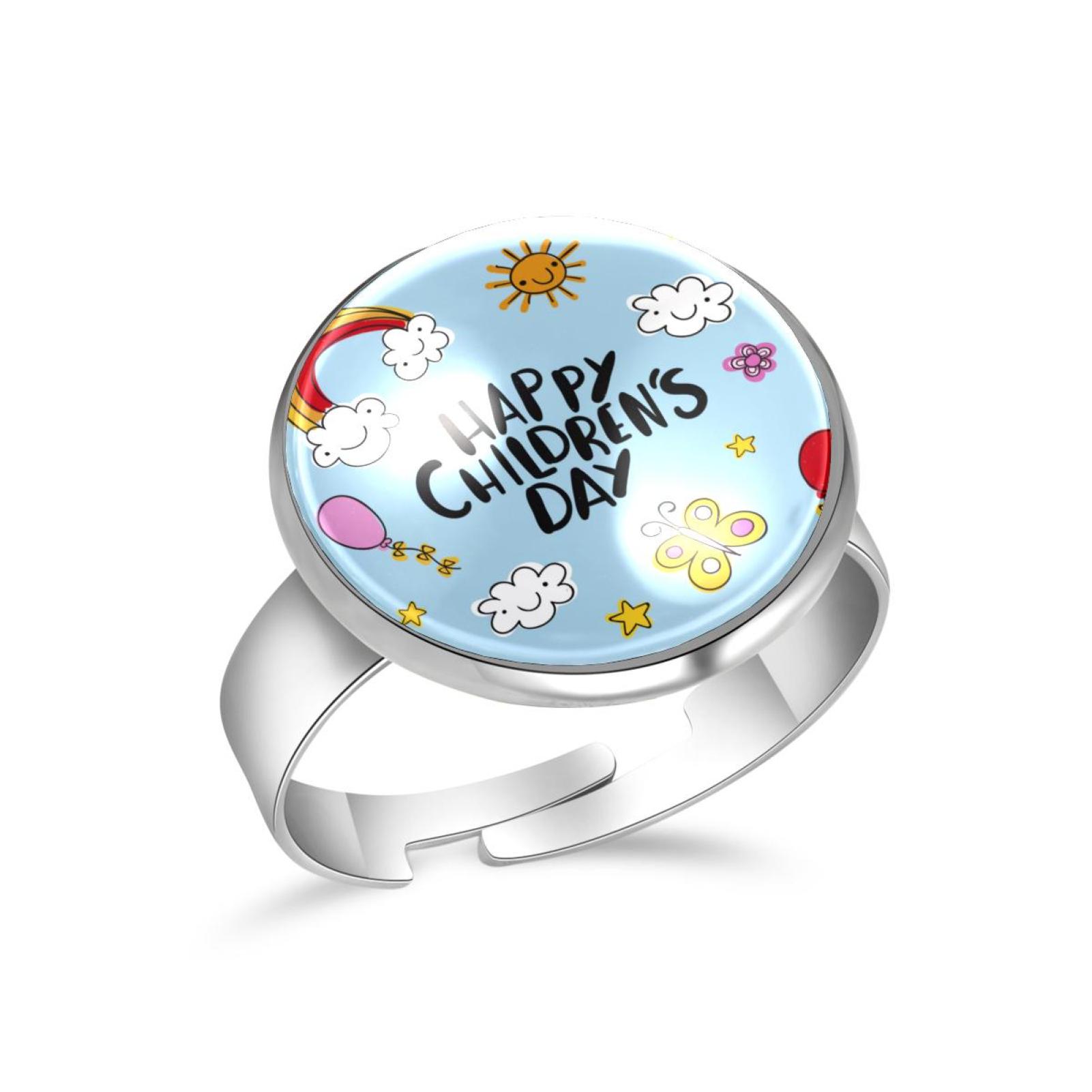 OWNMEMORY Blue Design Pattern Stainless Steel Adjustable Stacking Ring ...
