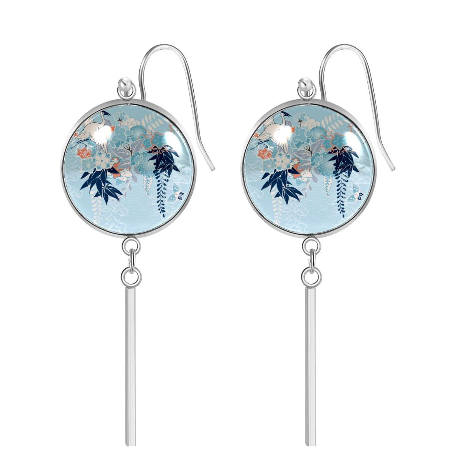 OWNMEMORY Blue Japanese Kimono Motif Crane Flowers Pattern Elevate Your ...