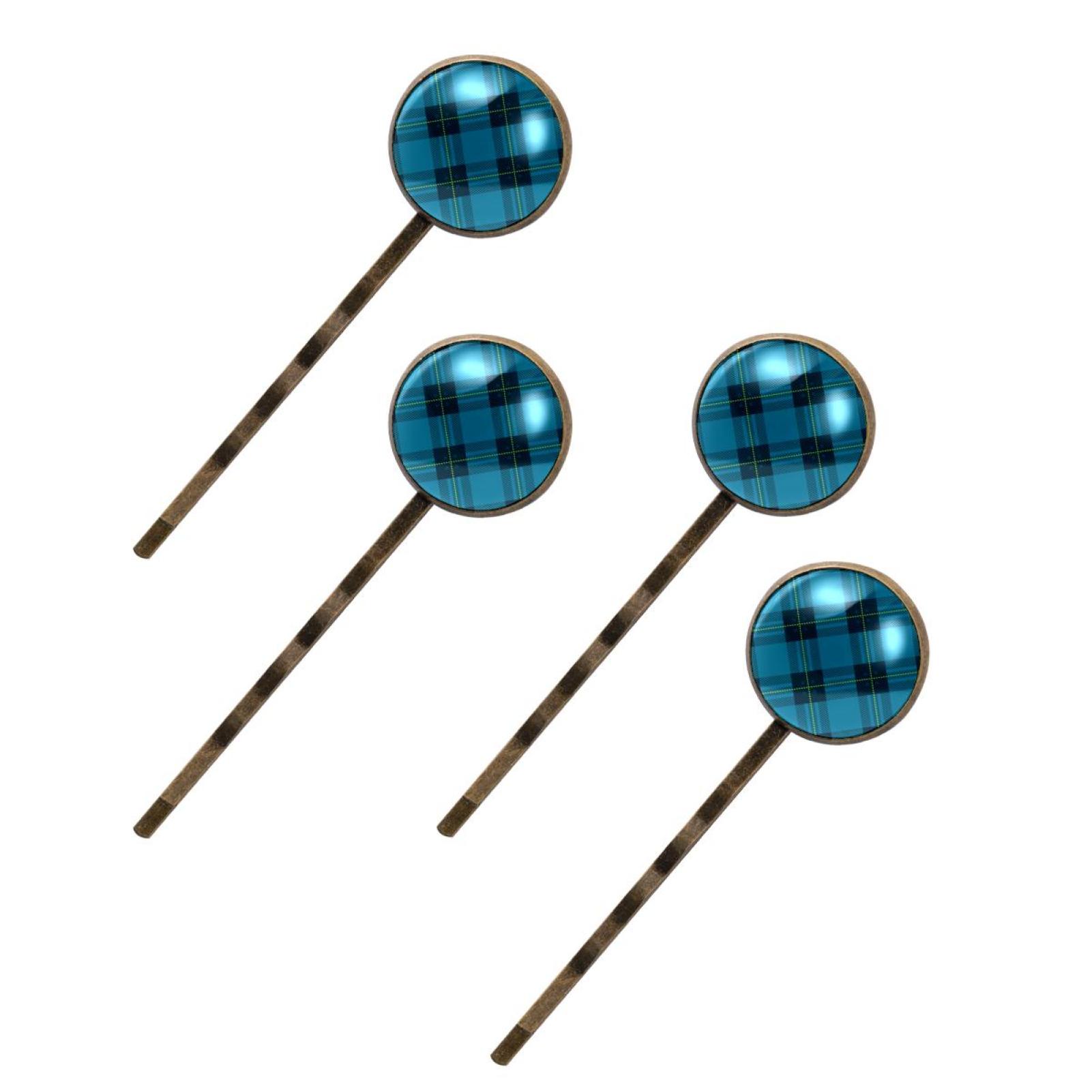 OWNMEMORY Blue Plaid Pattern Antique Bronze Round Hairpins with Unique ...