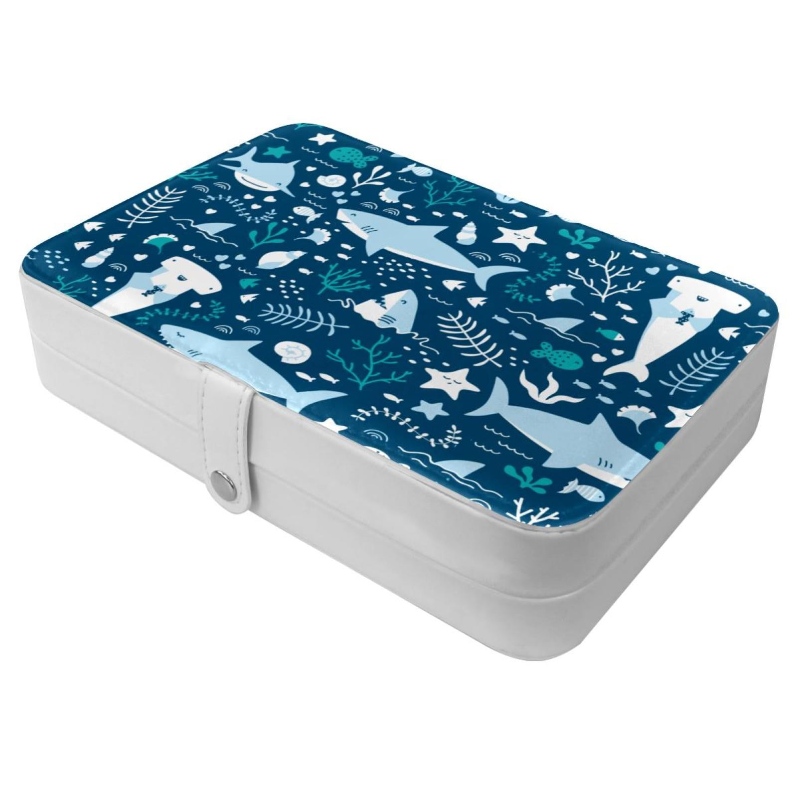 OWNMEMORY Blue Sharks Pattern Portable PU Leather Necklace Organizer ...