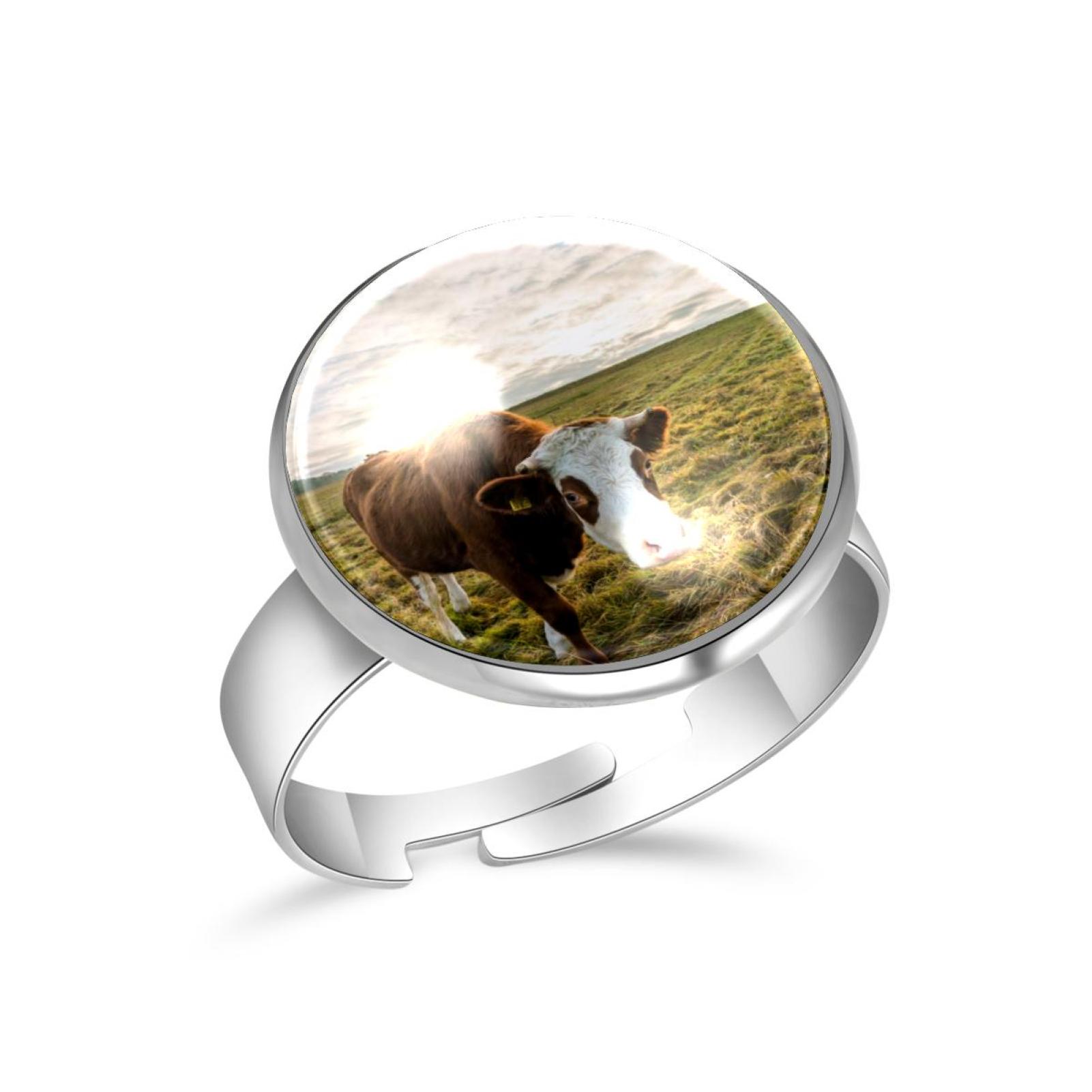 OWNMEMORY Blue Sky Grass and Cow Pattern Stainless Steel Adjustable ...