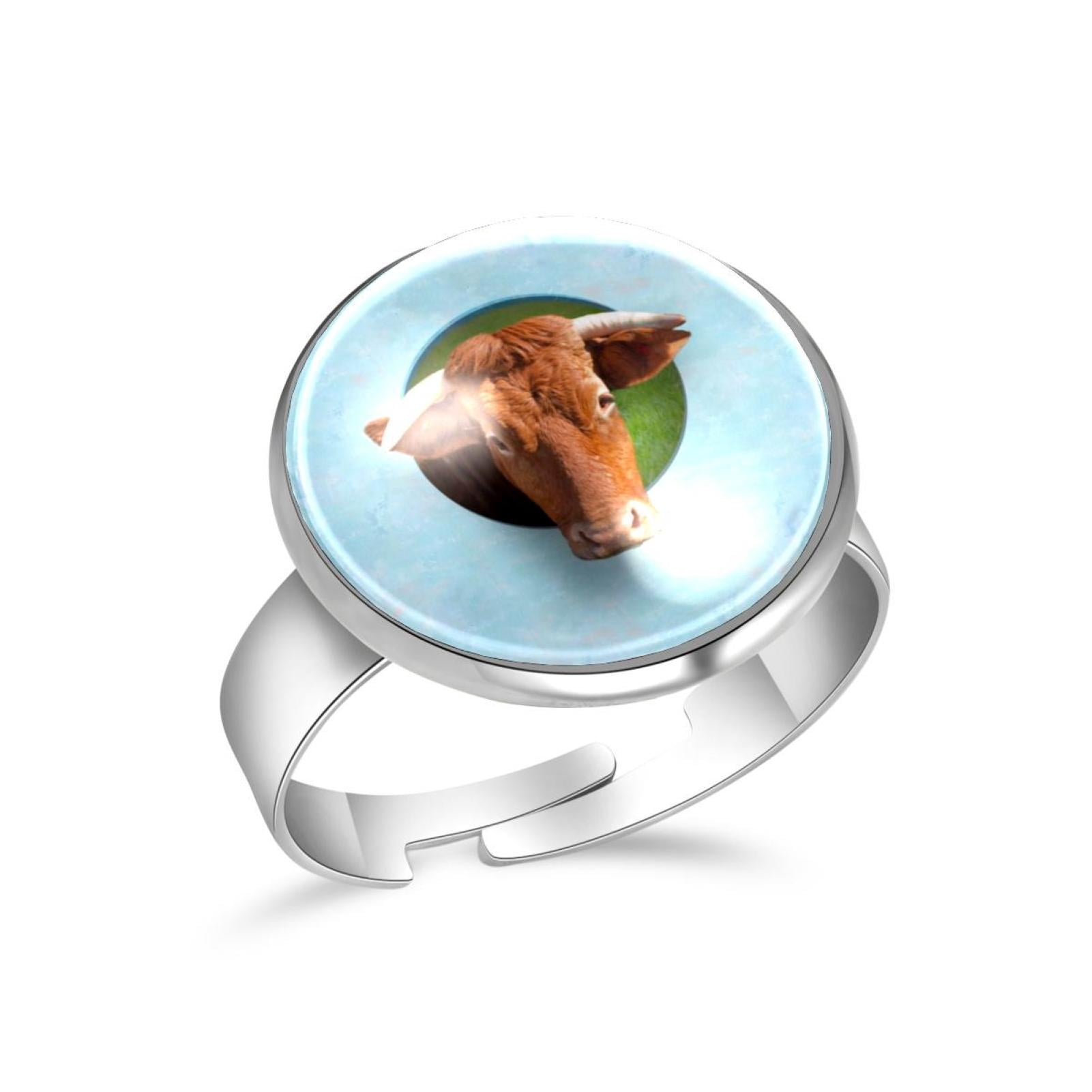 OWNMEMORY Bull's Head Pattern Stainless Steel Adjustable Statement Ring ...