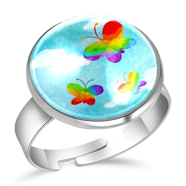 OWNMEMORY Butterfly Lgbt Pride Rainbow Pattern Stainless Steel ...