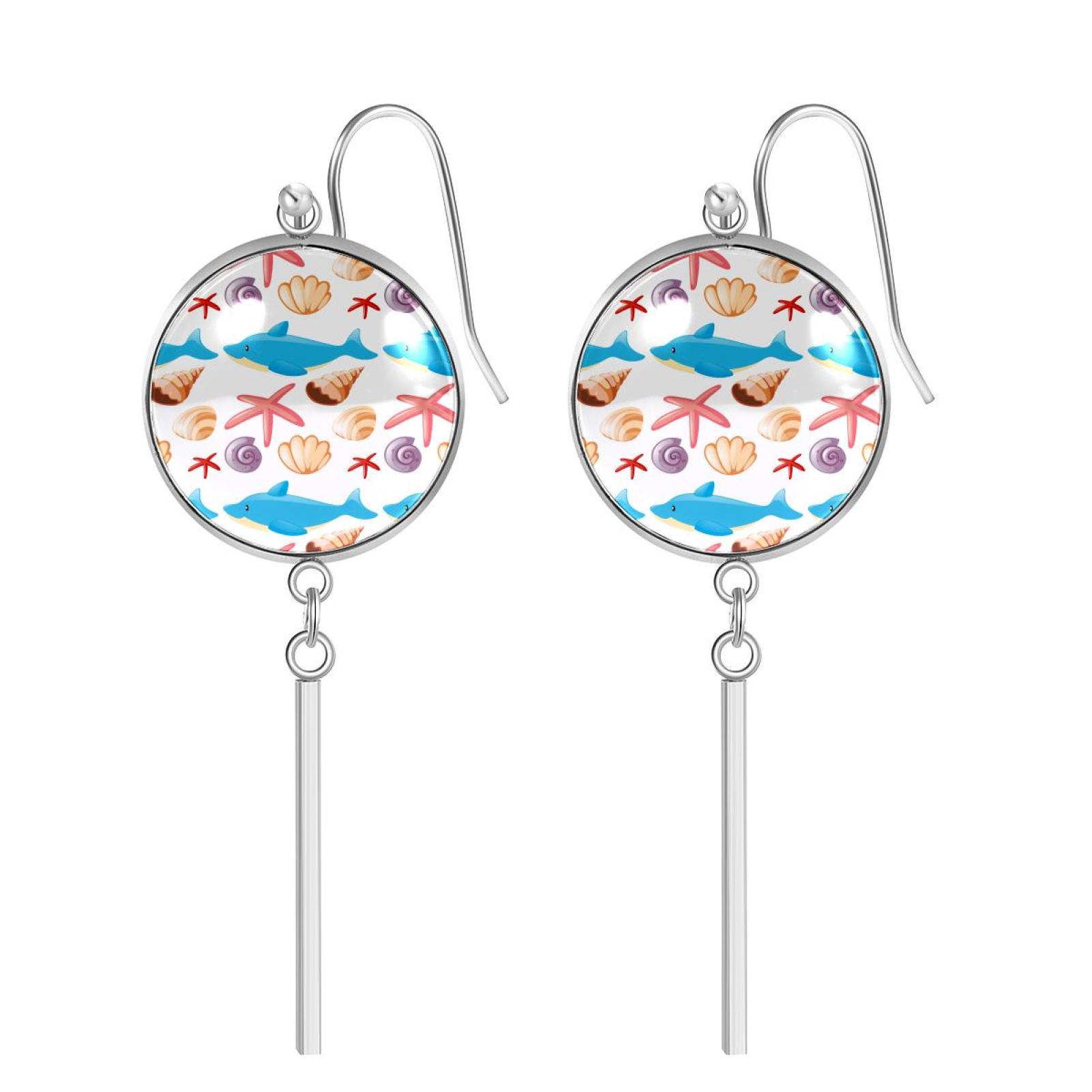 OWNMEMORY Cartoon Dolphins Seashells Starfish Pattern Elevate Your Style with Decorative Earring ...