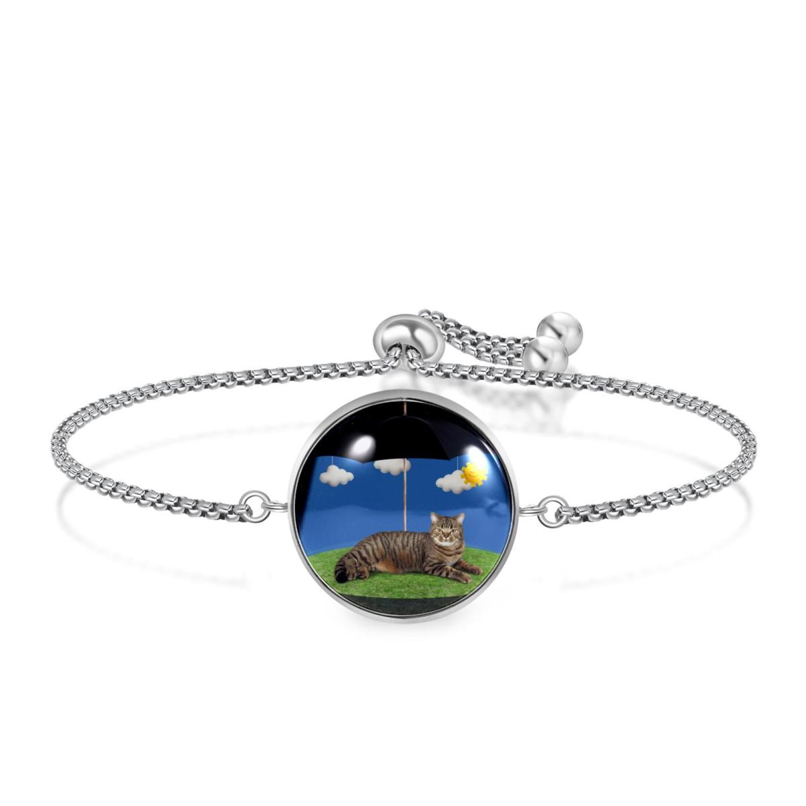 OWNMEMORY Cat Funny Pattern Adjustable Stainless Steel Bracelets with ...