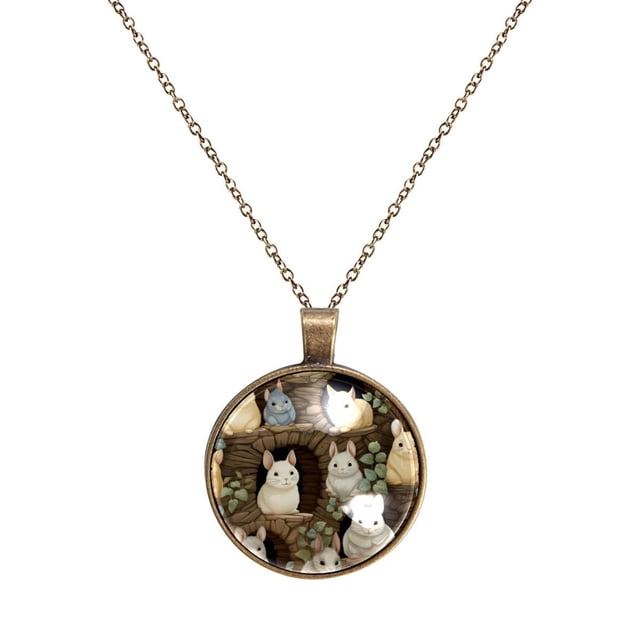 OWNMEMORY Chinchilla Pattern Gorgeous Glass Circular Pendant Necklace ...
