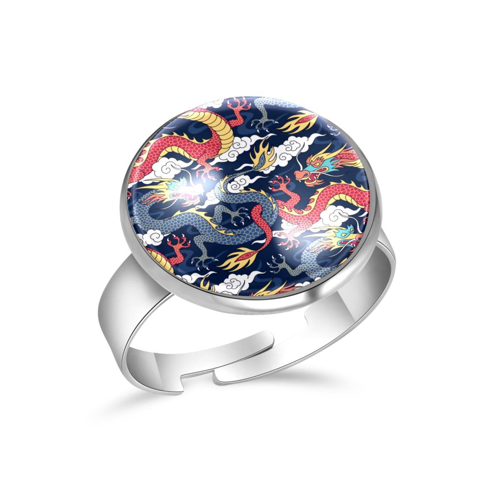 OWNMEMORY Chinese Myths Legends Dragon Red Navy Pattern Stainless Steel ...