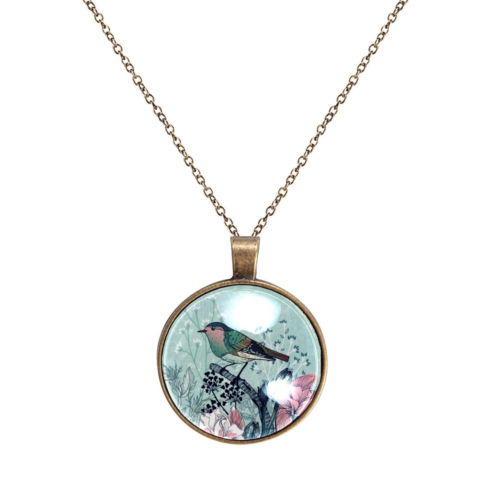 OWNMEMORY Chinese Sparrow Flower Blue Animal Pattern Gorgeous Glass ...