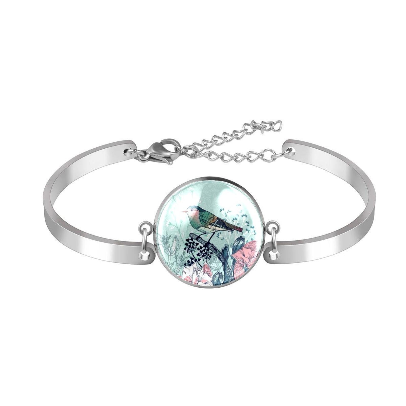 OWNMEMORY Chinese Sparrow Flower Blue Pattern Adjustable Stainless ...