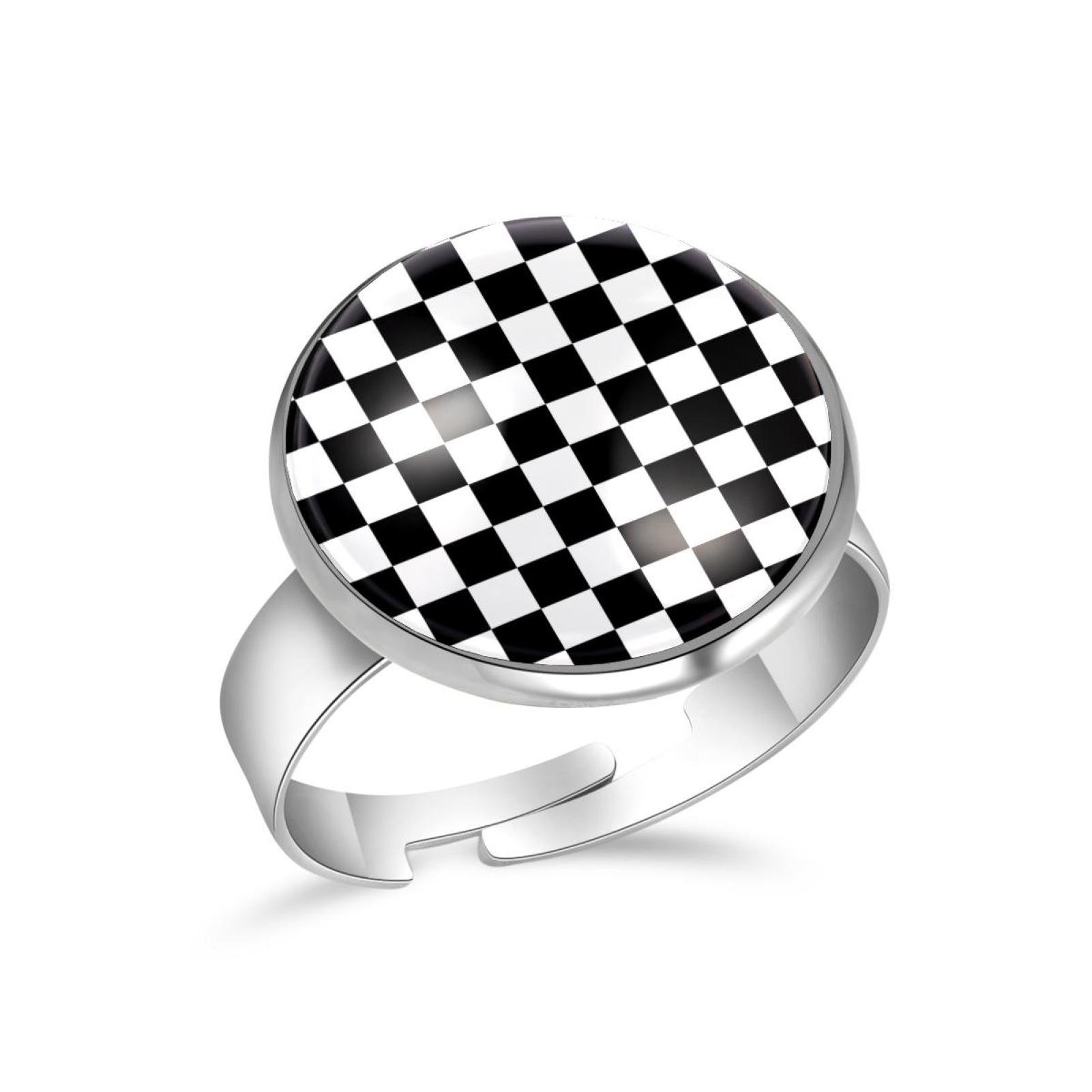 OWNMEMORY Classic Black White Checker Board Pattern Stainless Steel ...