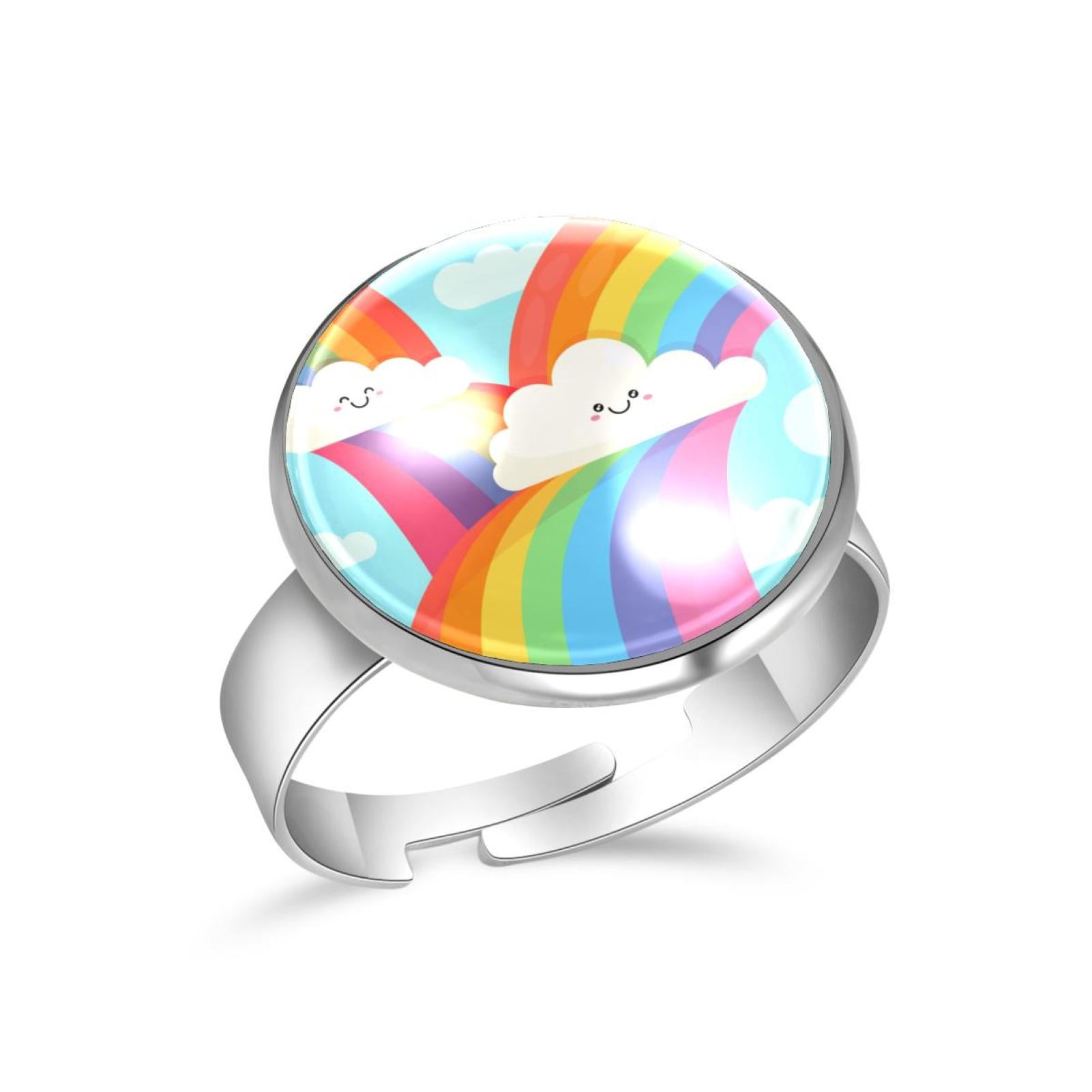 OWNMEMORY Colorful Rainbow Pattern Stainless Steel Adjustable Statement ...
